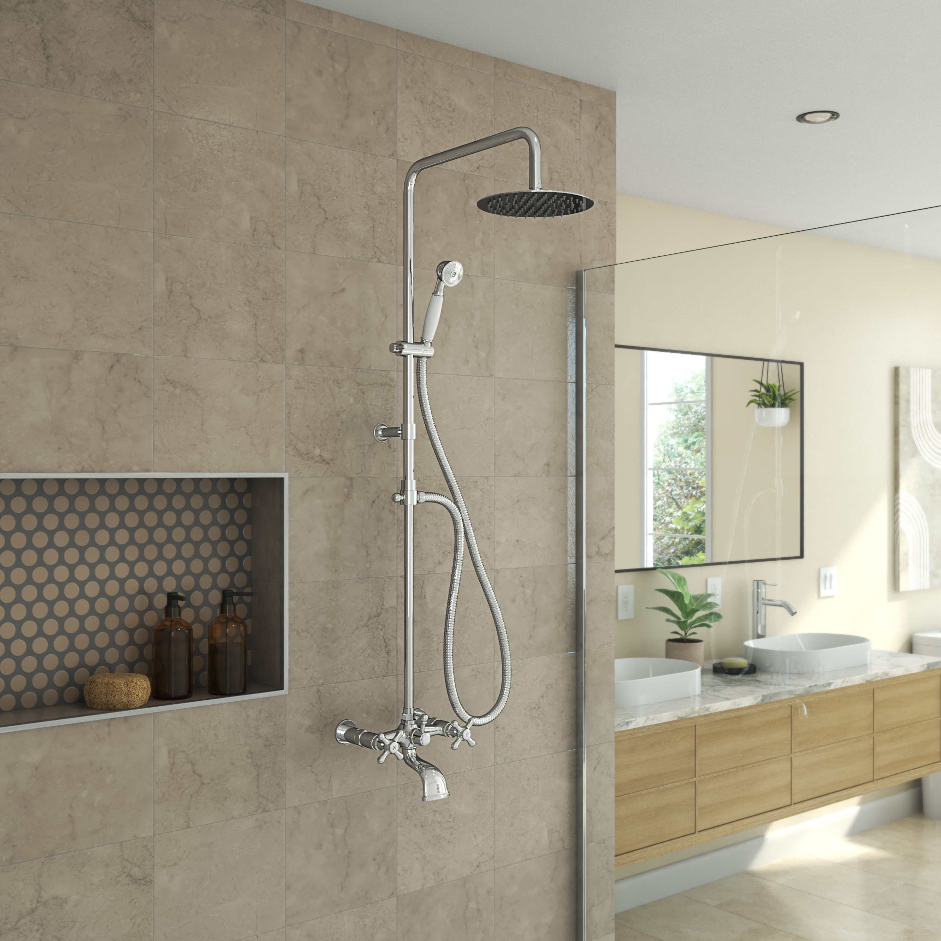 DreamLine Abyss Exposed Wall Mount Shower Faucet Set with Hand Shower ...