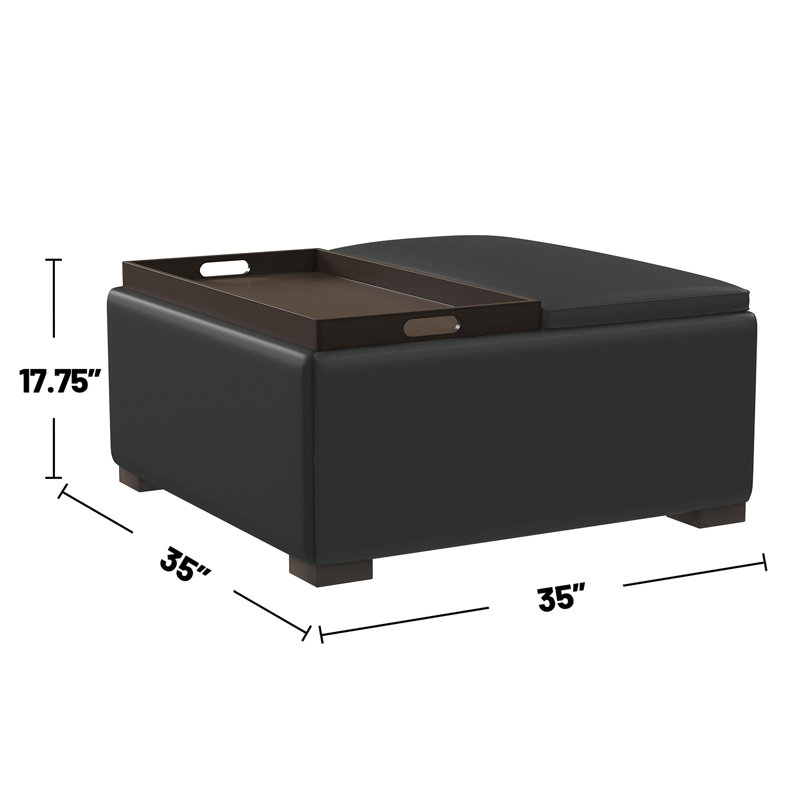 Latitude Run® Upholstered Square Ottoman With Tray Top In Black And ...