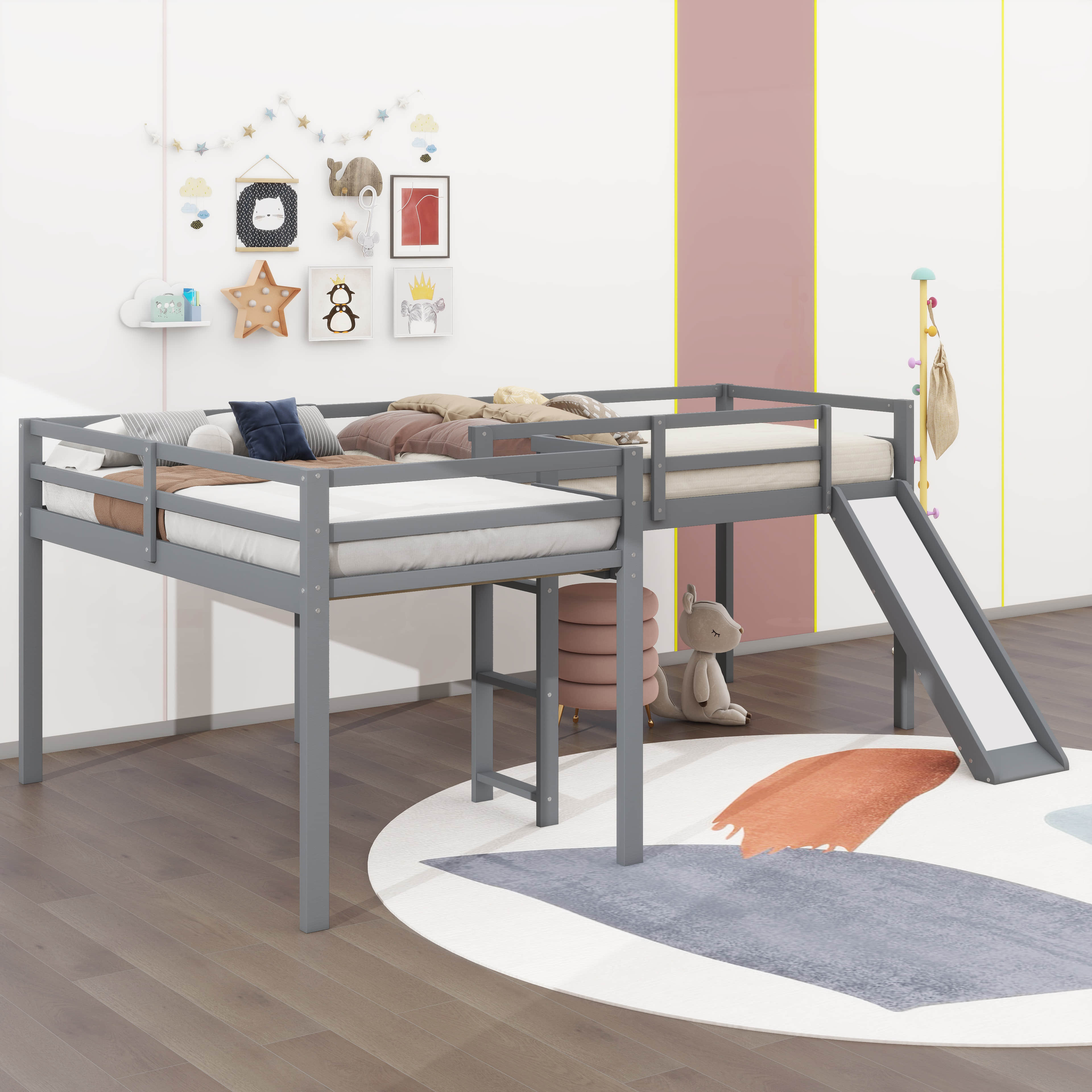 Harriet Bee L-Shaped Loft Bed With Ladder And Slide | Wayfair
