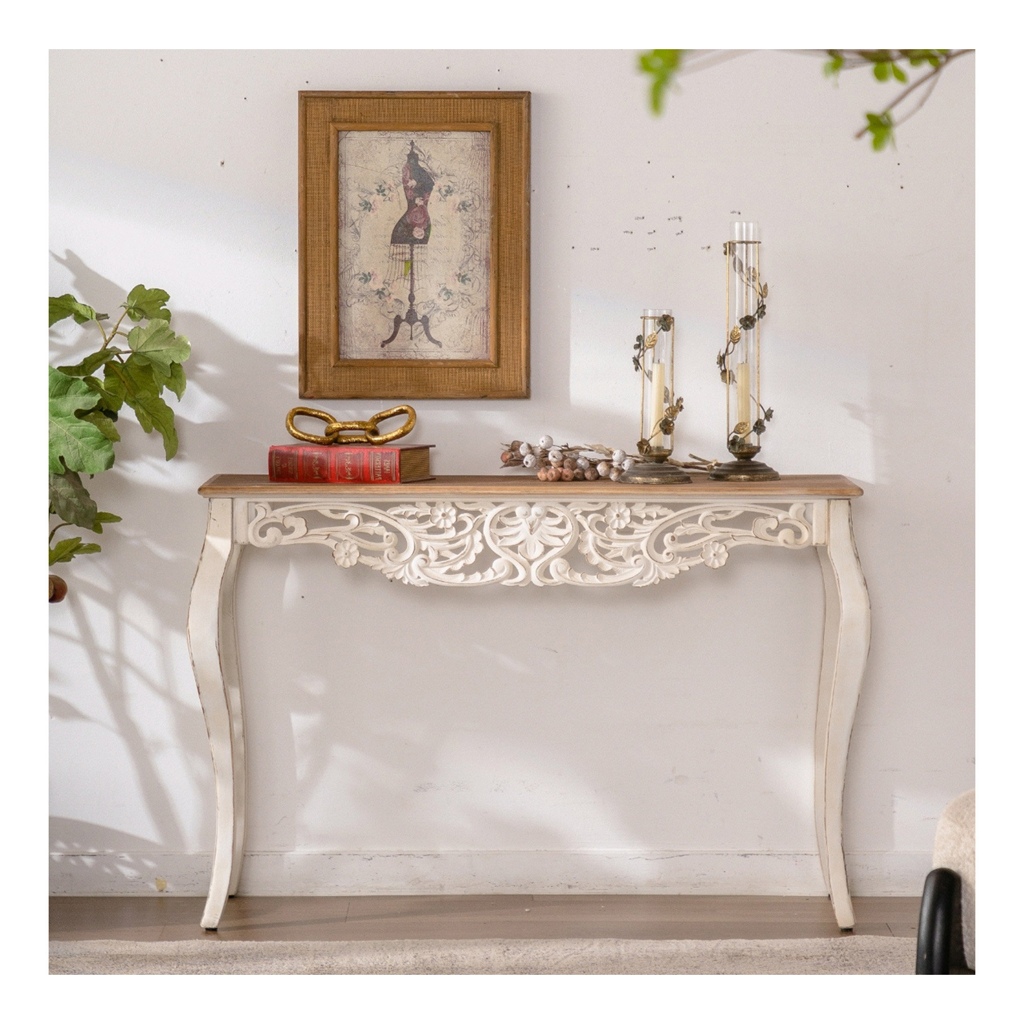 Ophelia & Co. Antique White Console Table With Carved Details ...