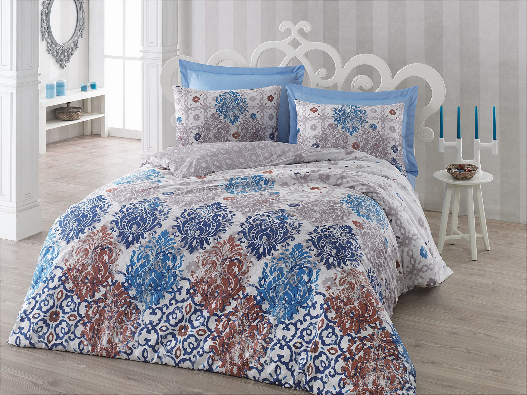 Asir Group INC Campos White/Brown/Blue 100% Cotton Modern ...