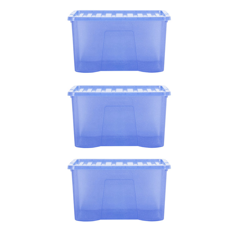 Wham Crystal 60L Plastic Storage Box Pack of 3 Tint Sparkle Blue ...