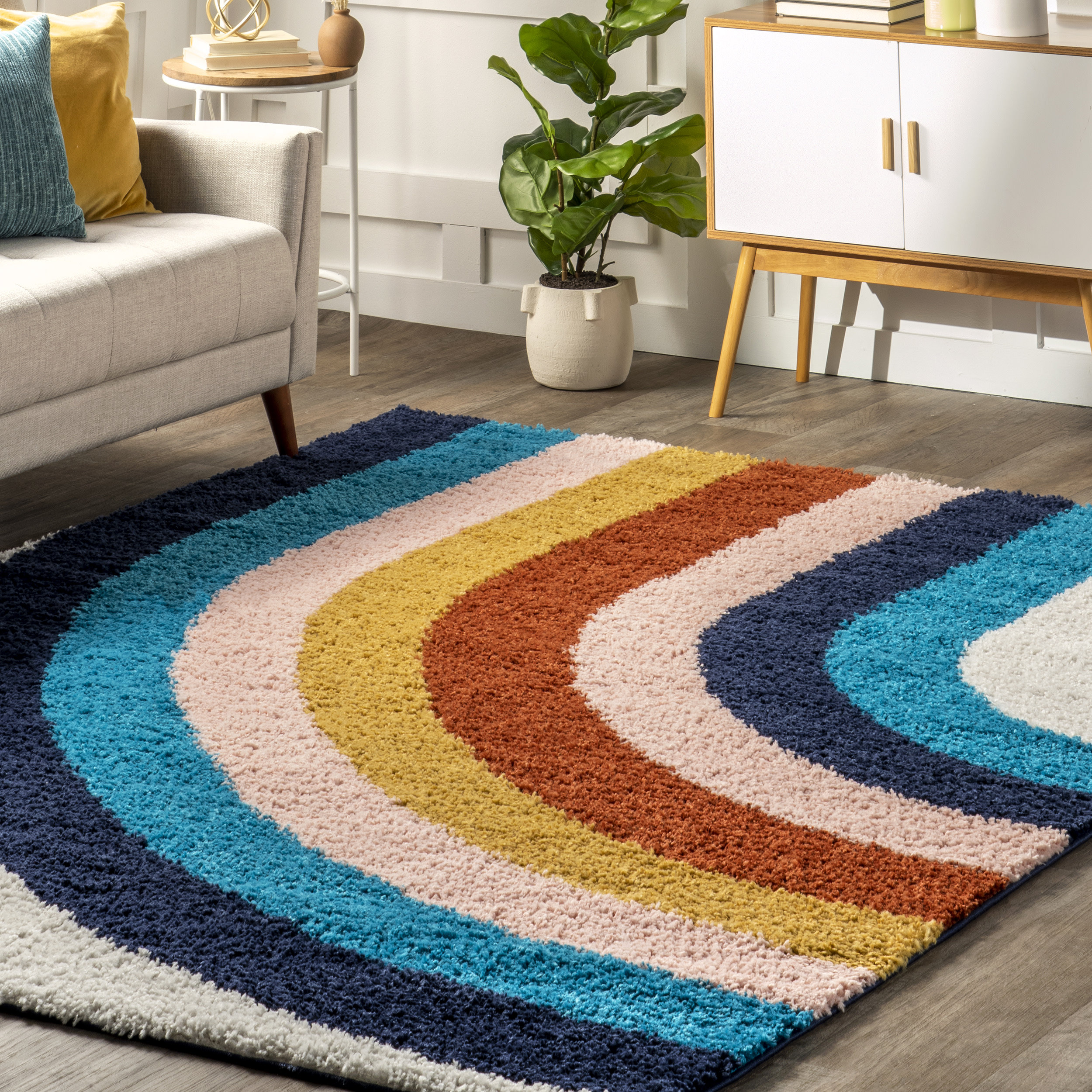 George Oliver Ela Half Rainbow Shag Area Rug & Reviews | Wayfair