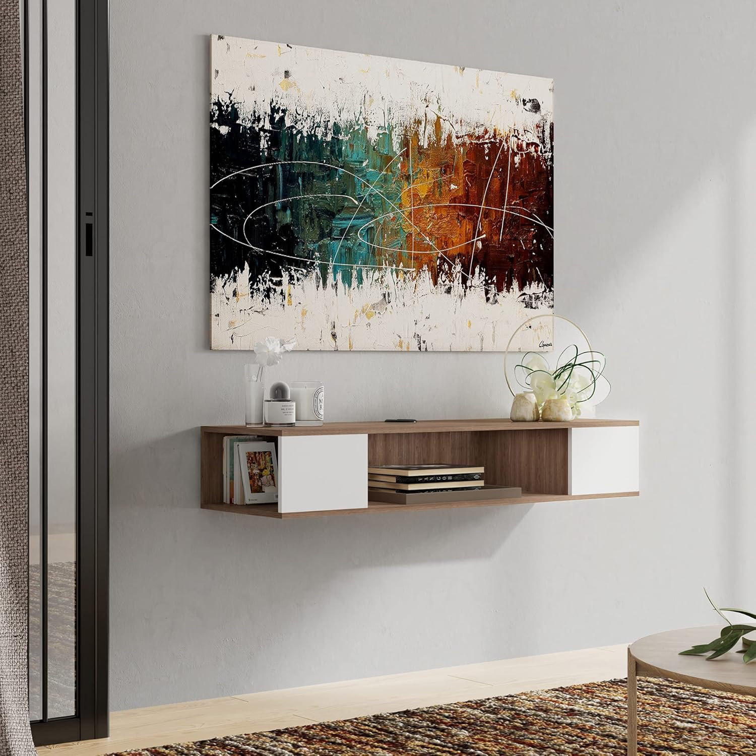 Latitude Run® White Floating TV Stand Shelf, Wall Mounted Entertainment ...