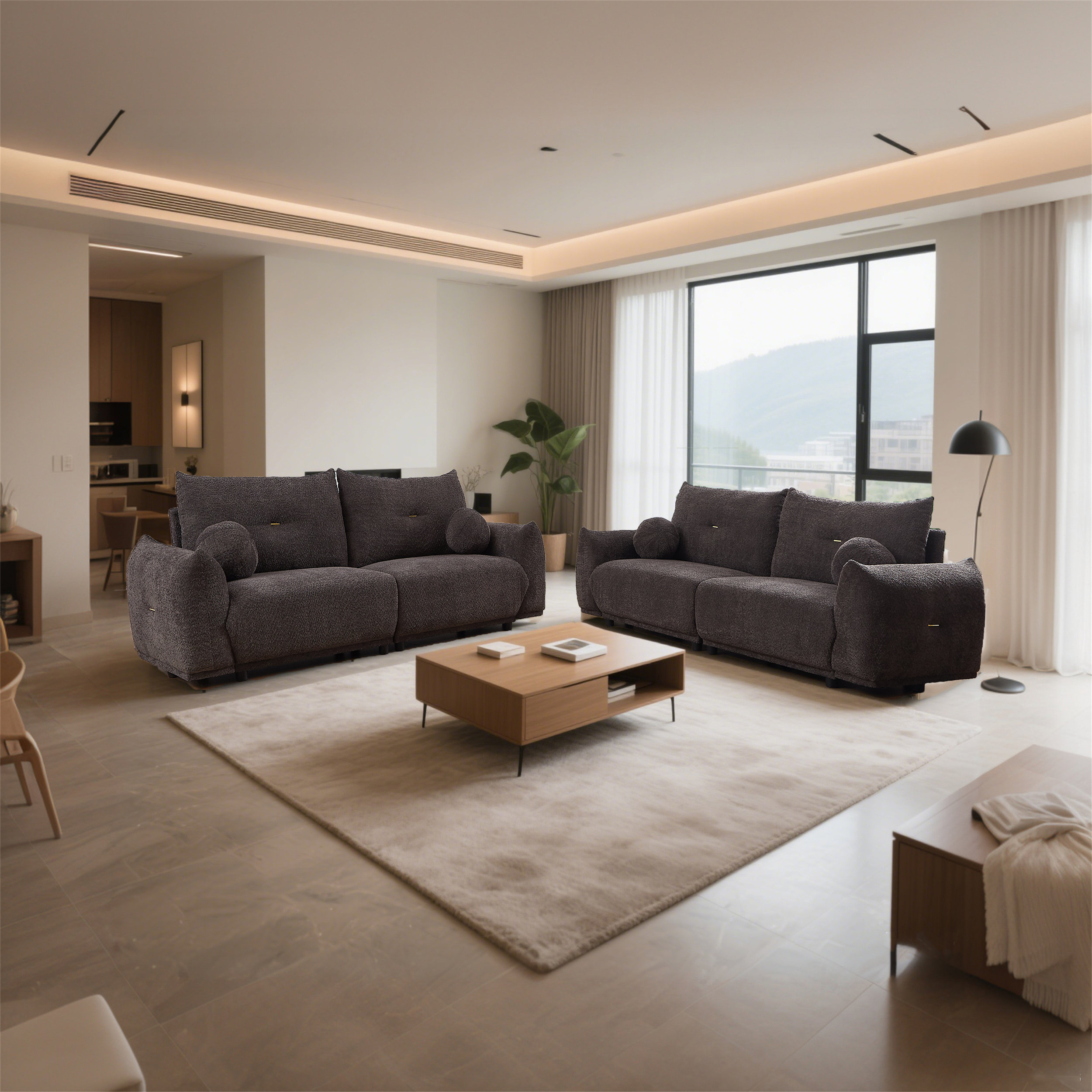 Inbox Zero Muldrew 2 Sets, 2-Seater Cushion Sofa, Lamb's Wool Sofa with ...