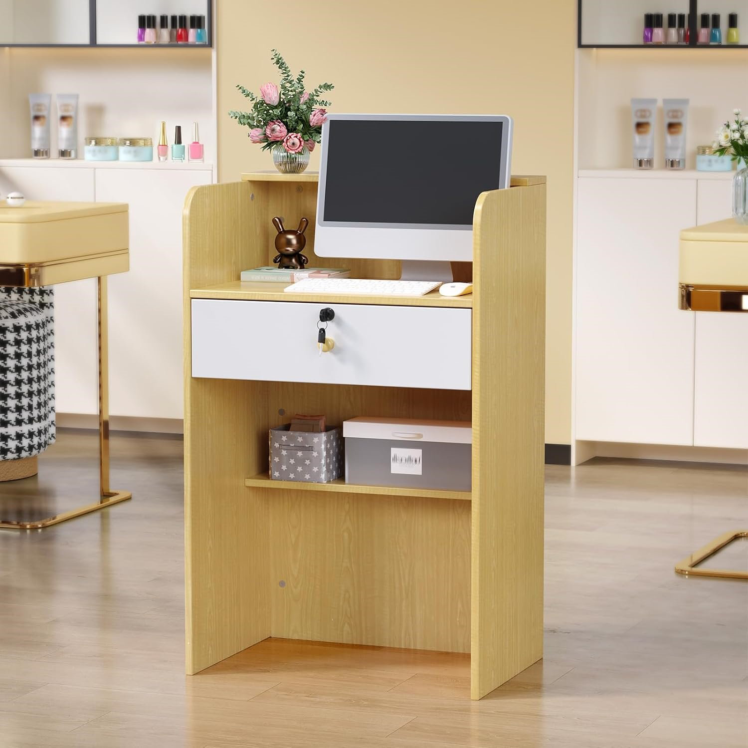 Inbox Zero Reception Desk With Counter, Small Front Desk Lockable ...