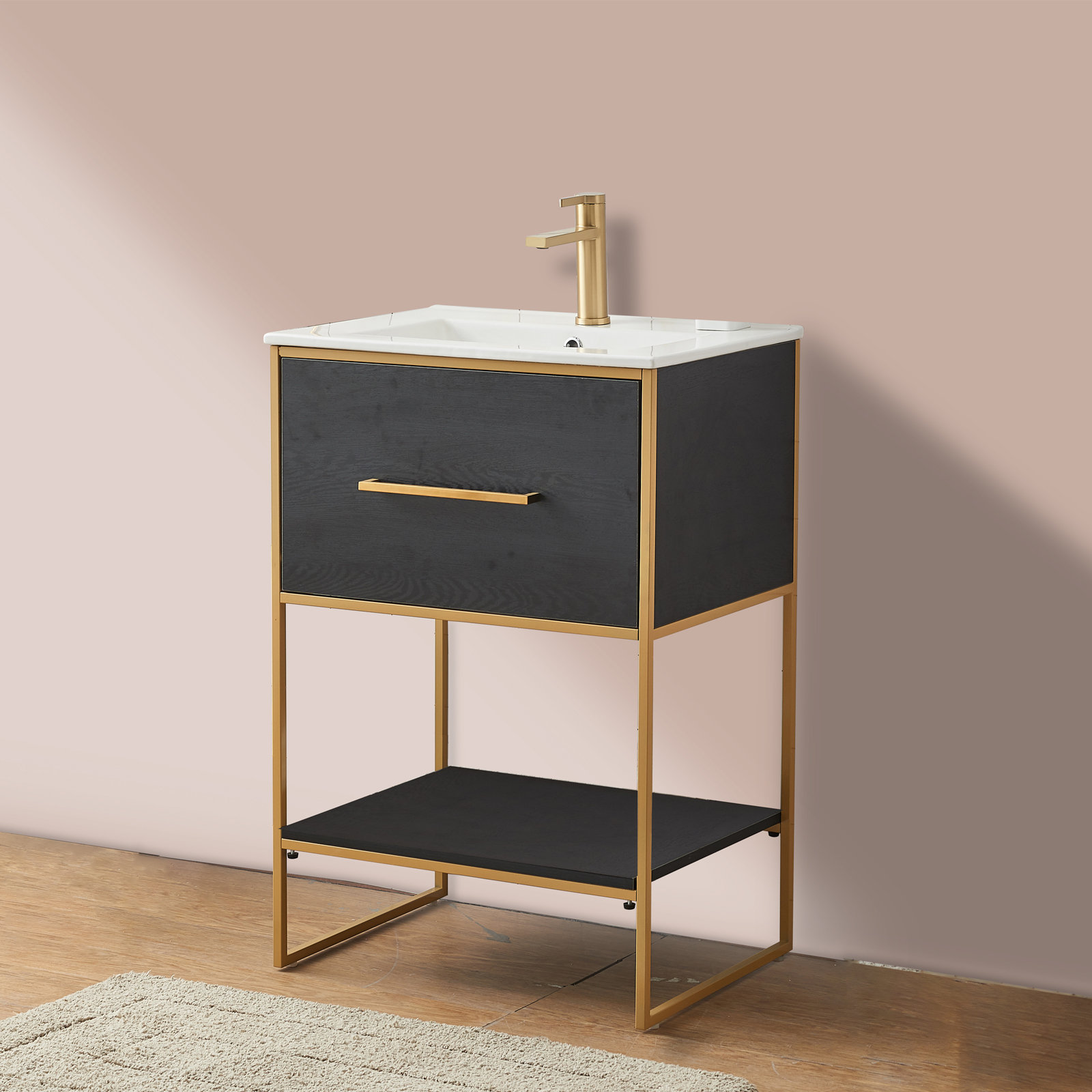 Mercer41 Modelski 24'' Black Free-standing Single Bathroom Vanity With ...