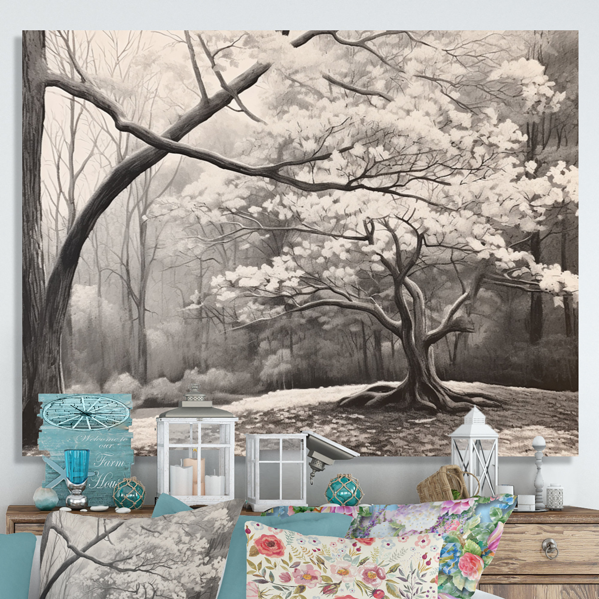 Winston Porter White Grey Dogwood In Winter - Floral Large Wall Art ...