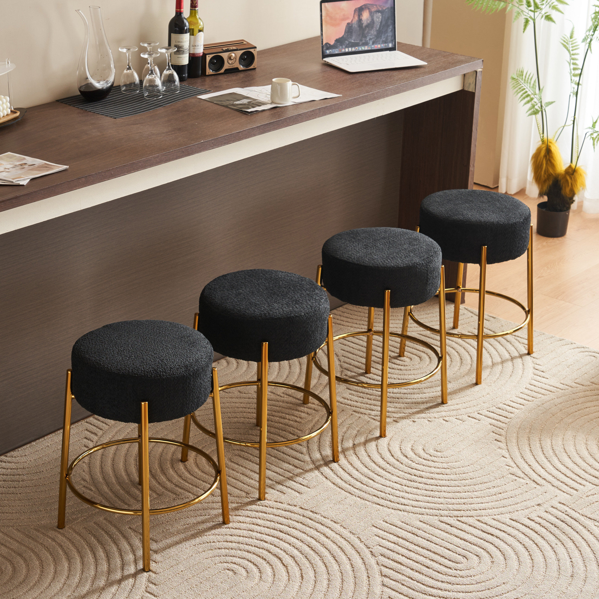 Everly Quinn 24" Tall, Round Bar Stools, Set Of 2 - Contemporary ...