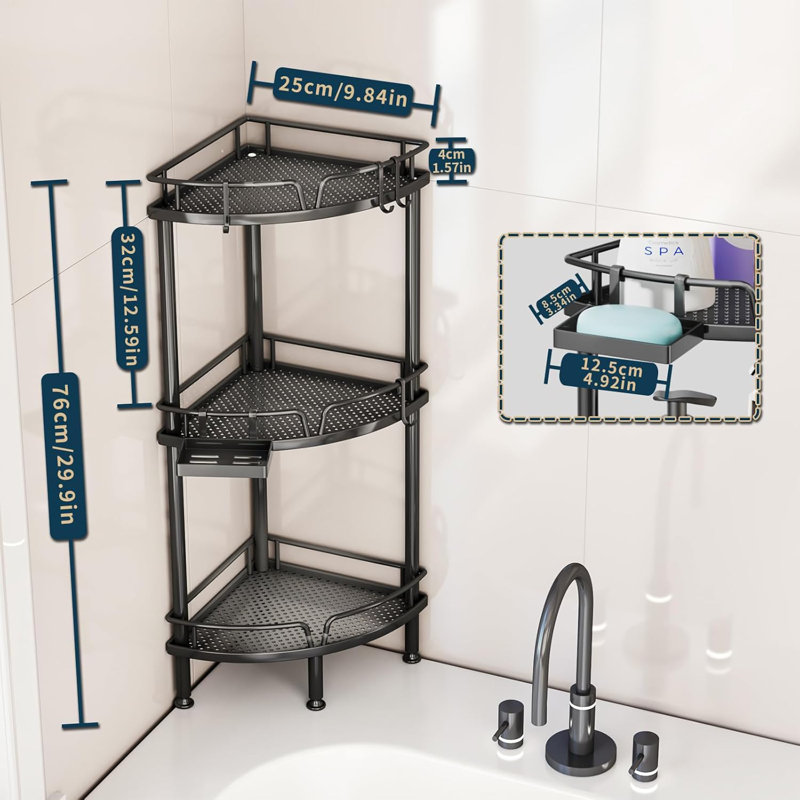 Rebrilliant Corner Shower Caddy Stand - 3 Tier,Black | Wayfair