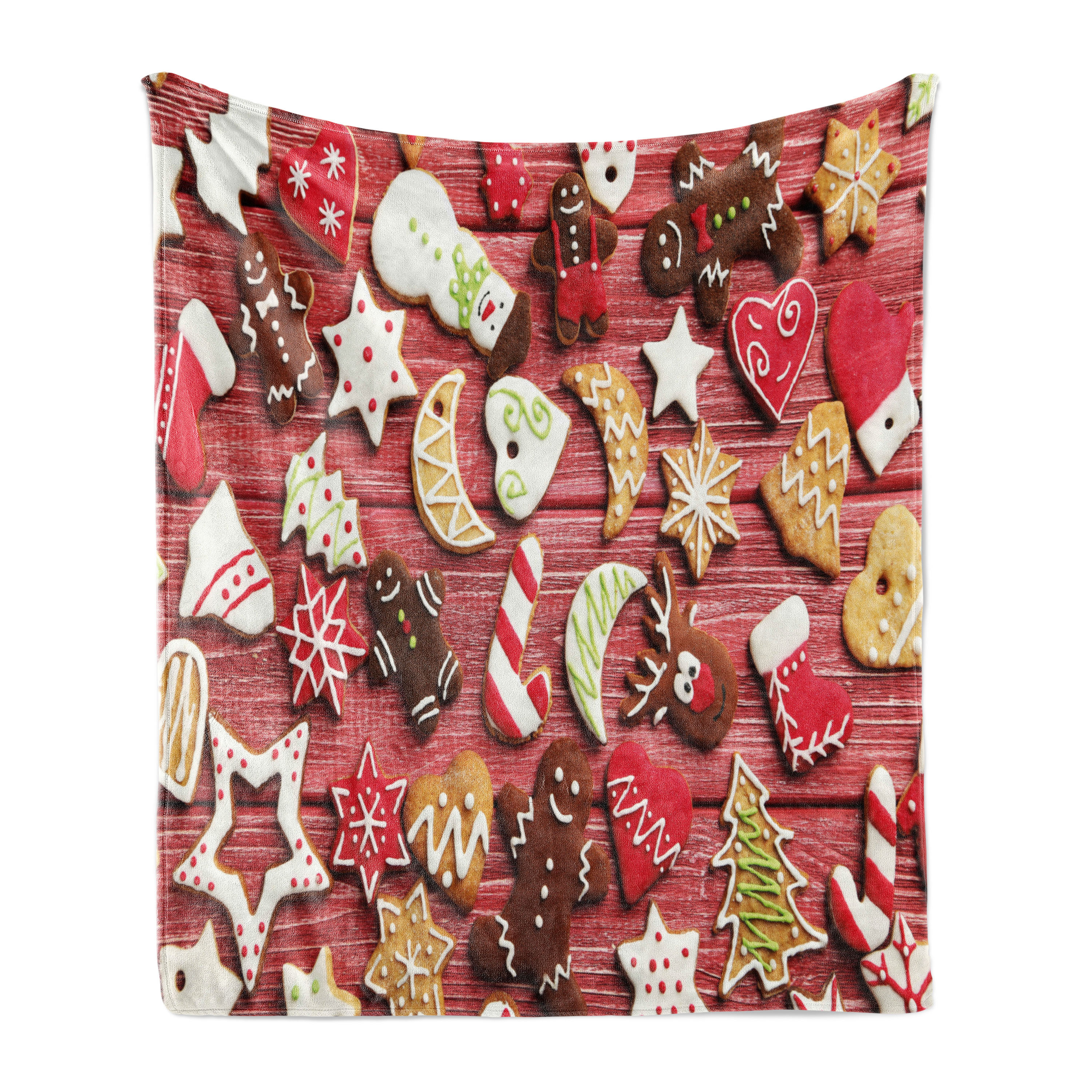 Ambesonne Gingerbread Man Fleece Throw Blanket Sugary Treats Red Brown ...