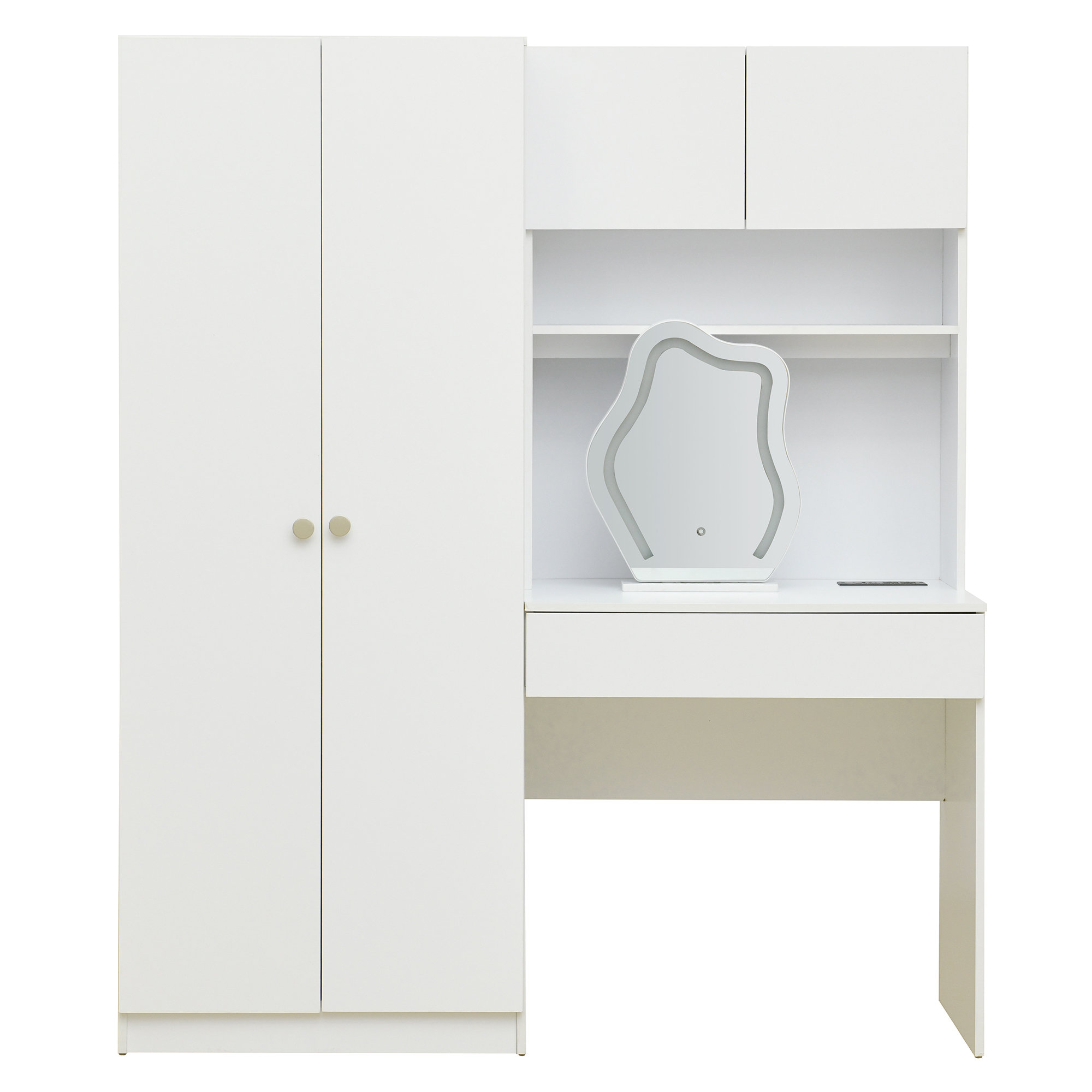 Ivy Bronx 2 IN 1 White Modern Wardrobe, Vanity With Makeup Mirror ...