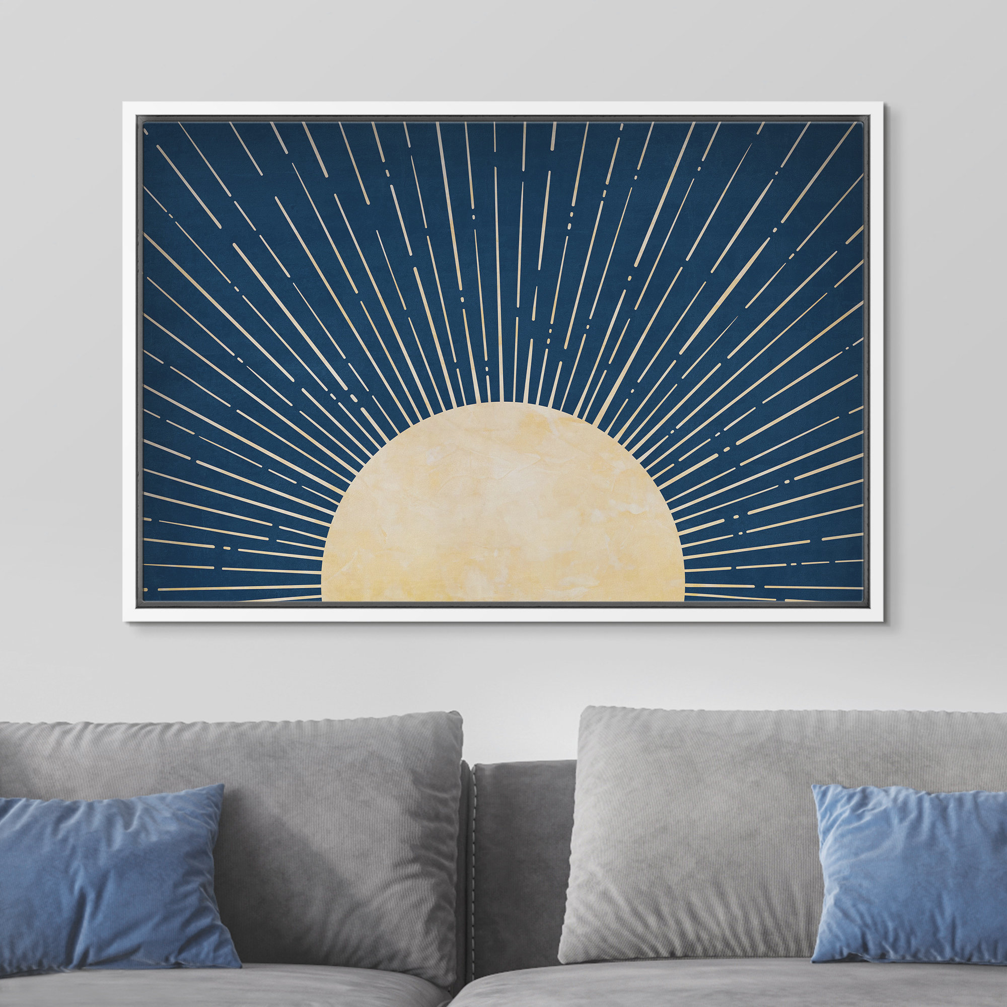 wall26 Blue Sun Rays Simple Minimal Artwork Framed Bedroom Wall ...