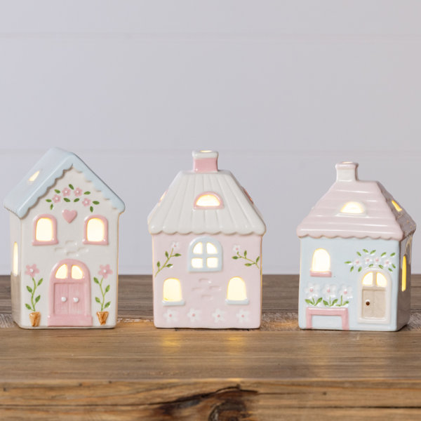 Ophelia & Co. Large Ceramic Light Up Easter Cottage Figurines Set o ...