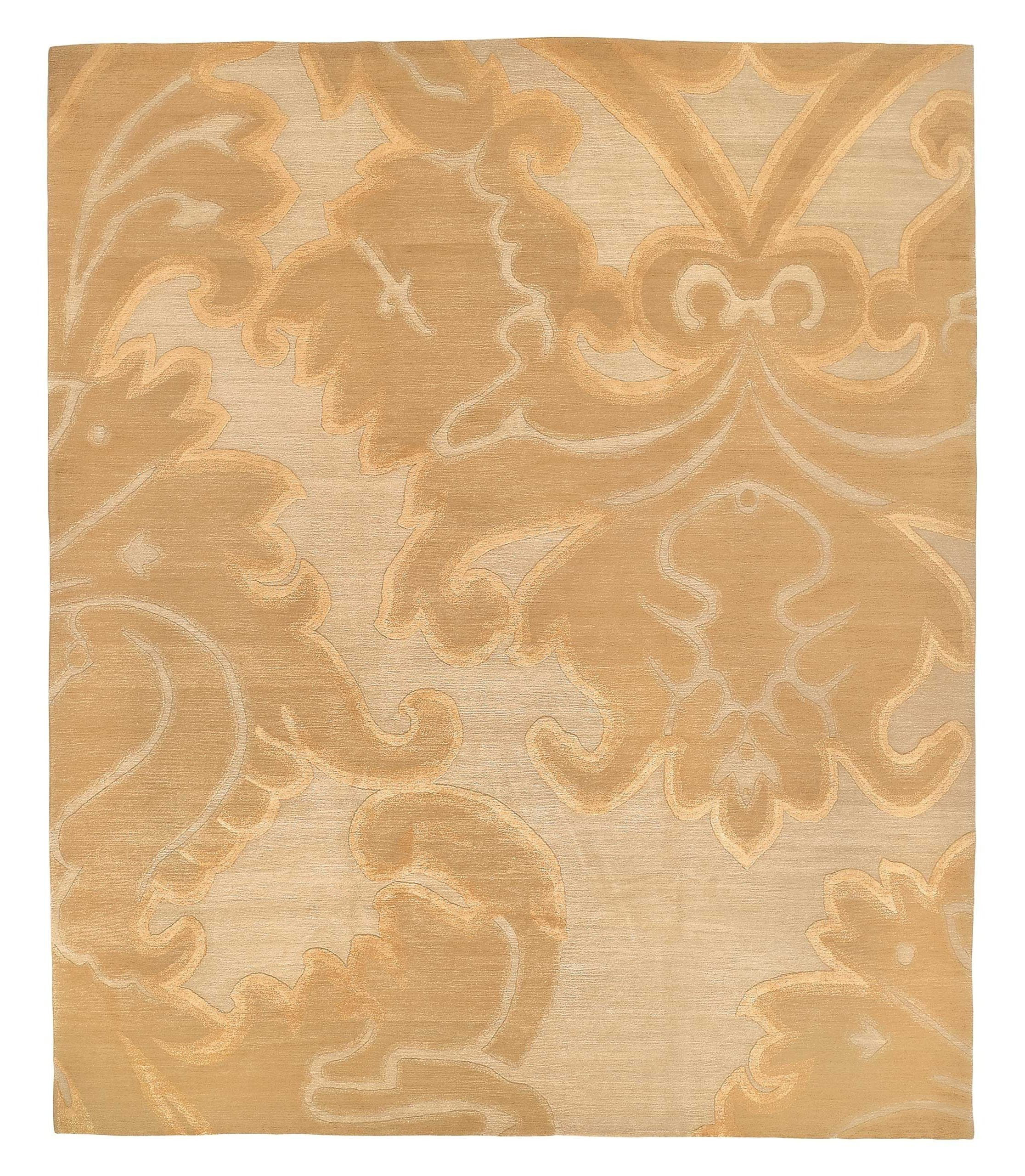 Tufenkian Implied Damask Hand-Knotted Wool/Silk Beige/Gold/Neutral Area ...