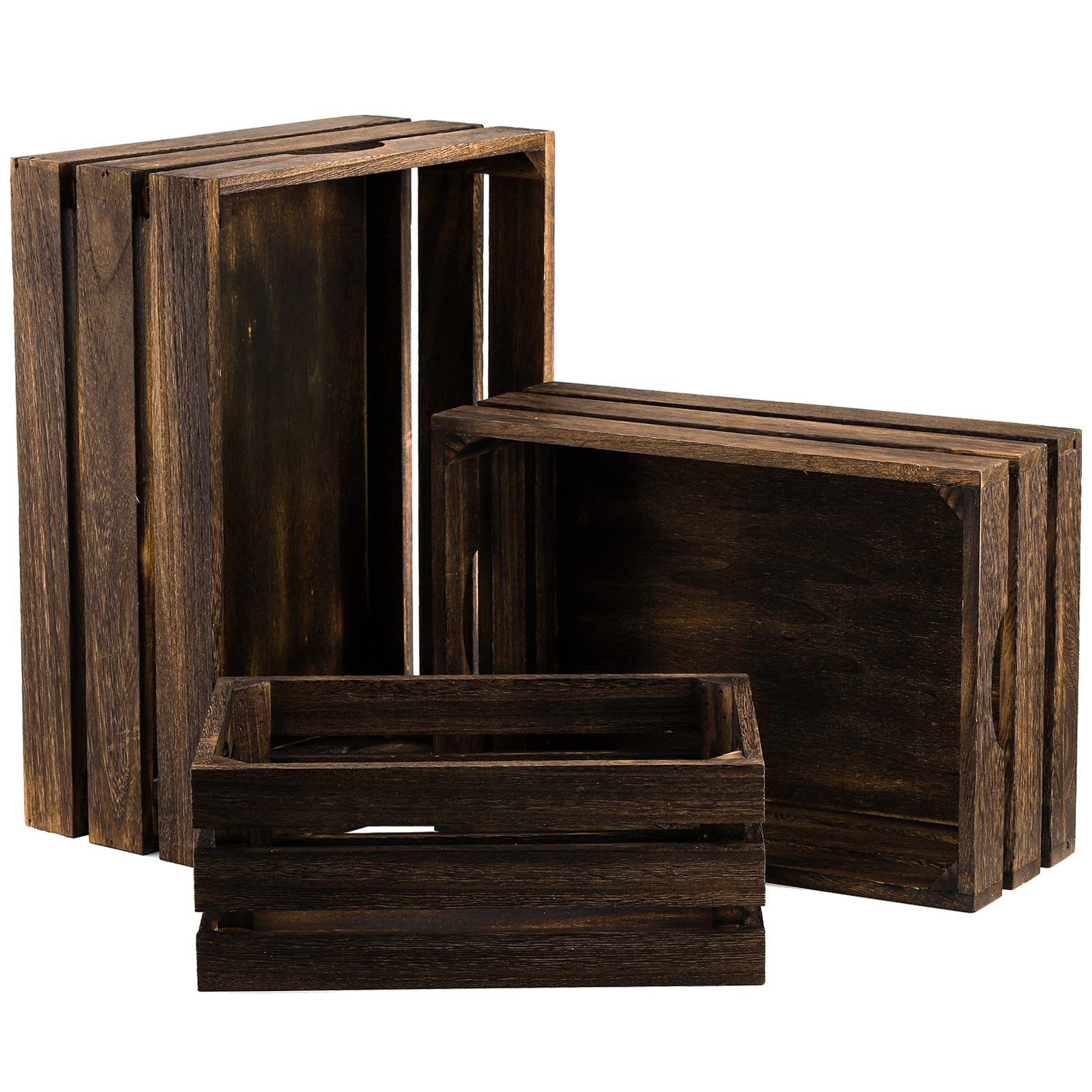 Millwood Pines Set of 3 Nesting Wooden Crates, Rustic Storage Baskets ...