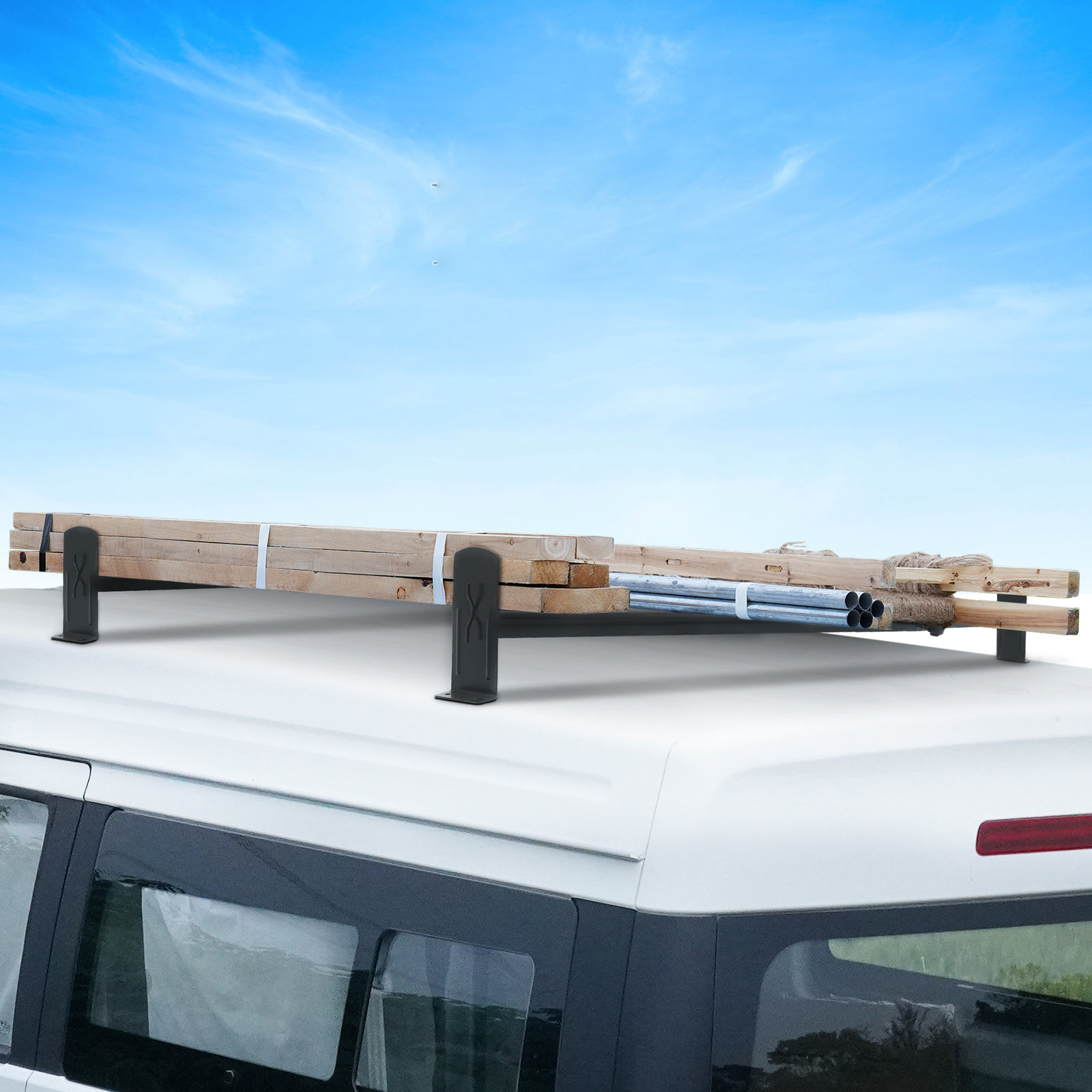 VEVOR Van Roof Ladder Rack, 2 Bars Alloy Steel Roof Racks, 500 LBS ...