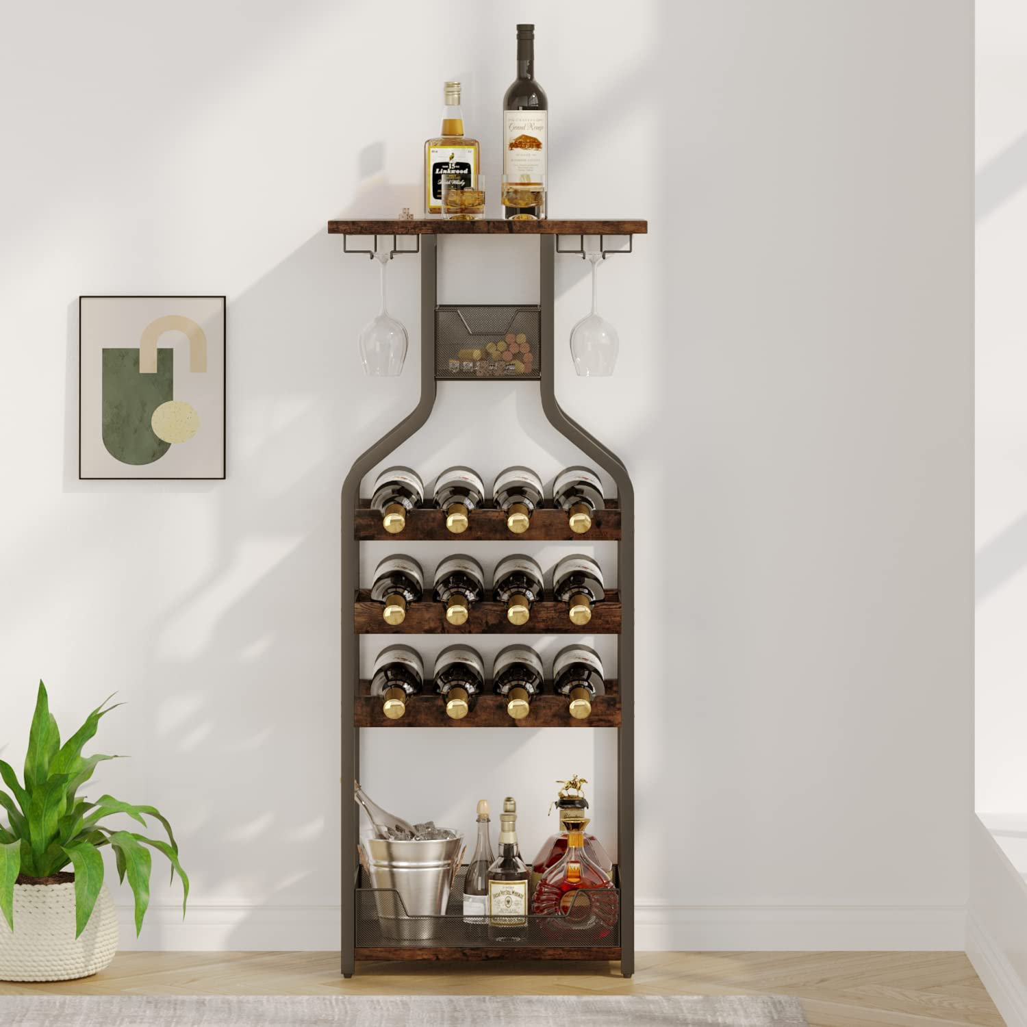 17 Stories Metal Wine Rack Wine Bottle Holders Stands Freestanding ...