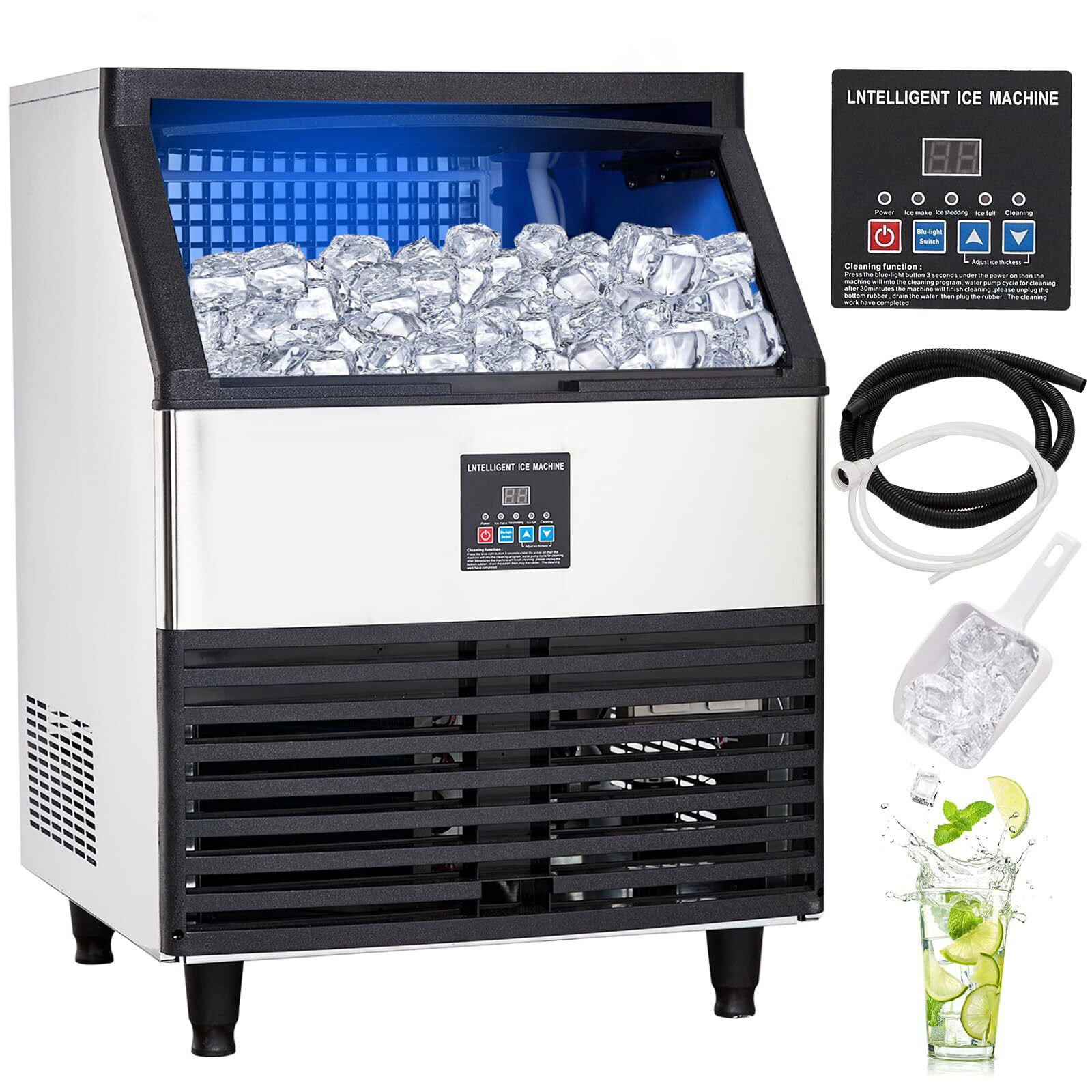 Homhougo 440 Lb. Daily Production Cube Clear Ice Freestanding Ice Maker ...