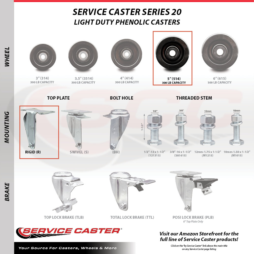 Service Caster 4 Piece Phenolic Swivel Top Plate Caster Set with 2 ...