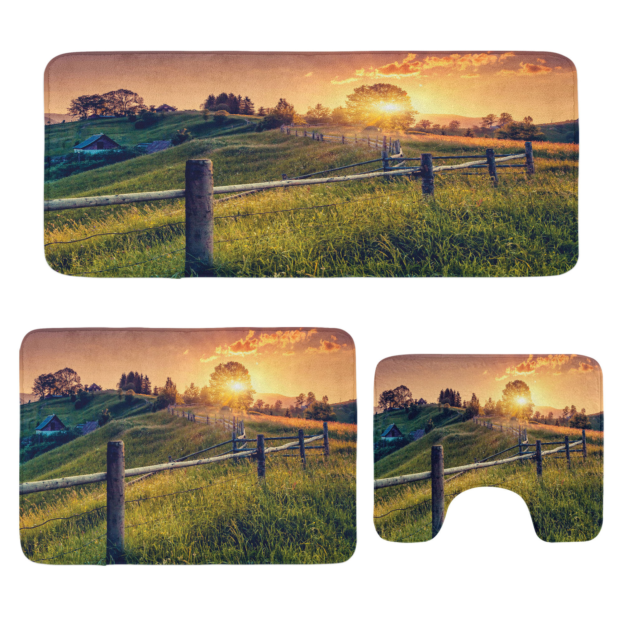 East Urban Home European Bathroom Rug Set 3 Pieces U-Shape & Rectangle ...