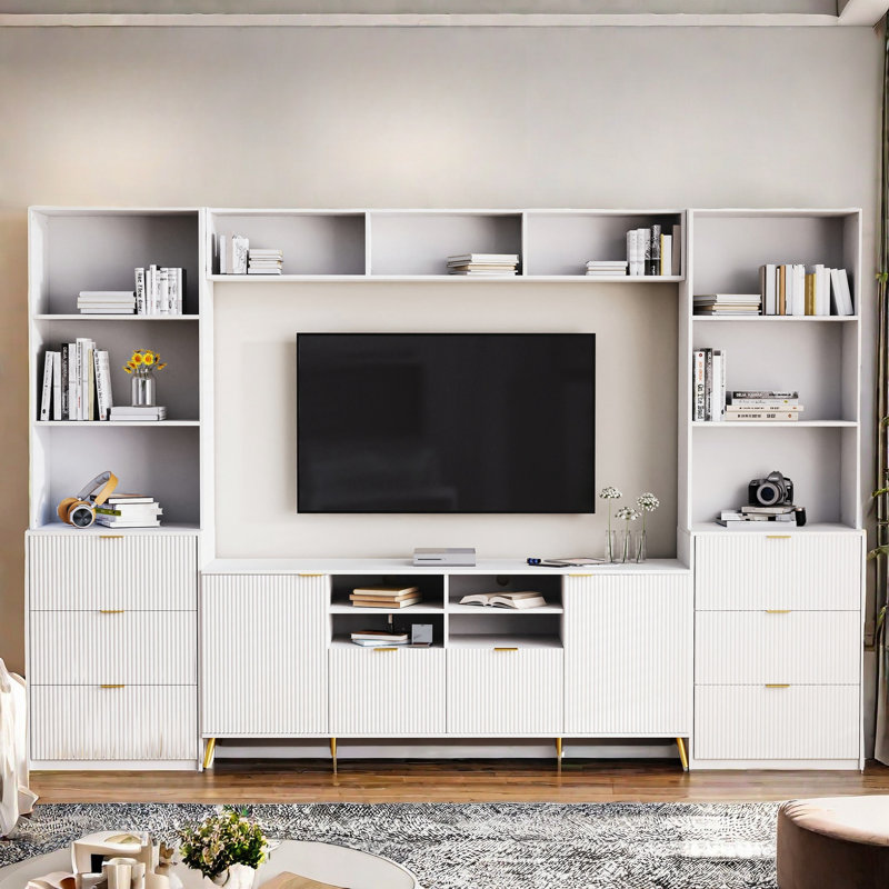 Everly Quinn Zariyha TV Stand With 13 Shelves, 8 Drawers, 2 Cabinets ...