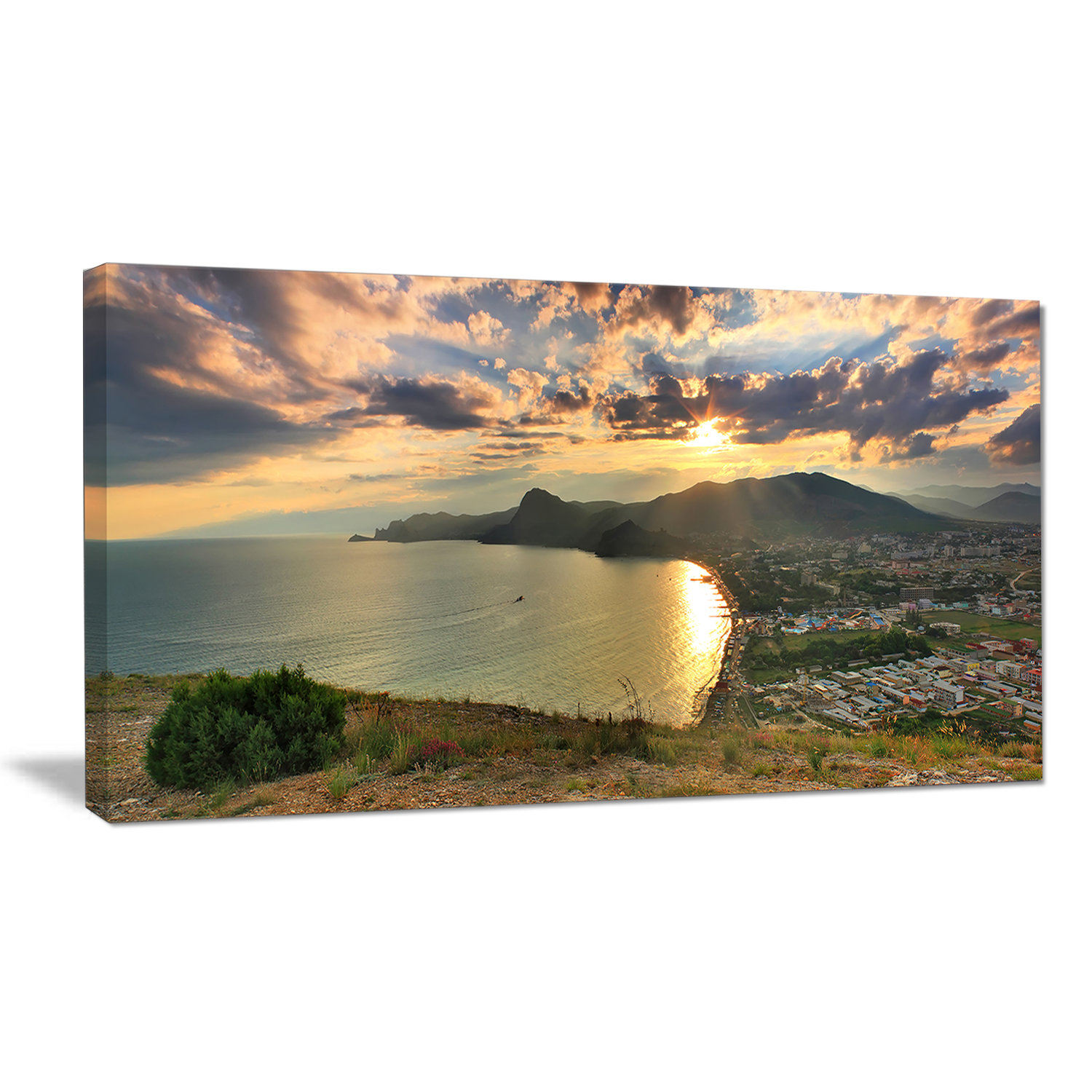 Design Art Seashore from Top of the Hill - Wrapped Canvas Photograph ...