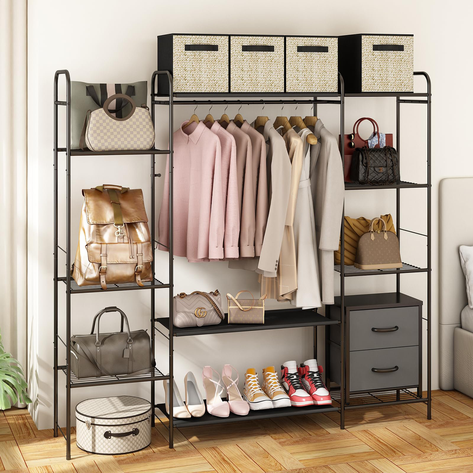 Latitude Run® Free-Standing Clothes Rack With Shelves | Wayfair