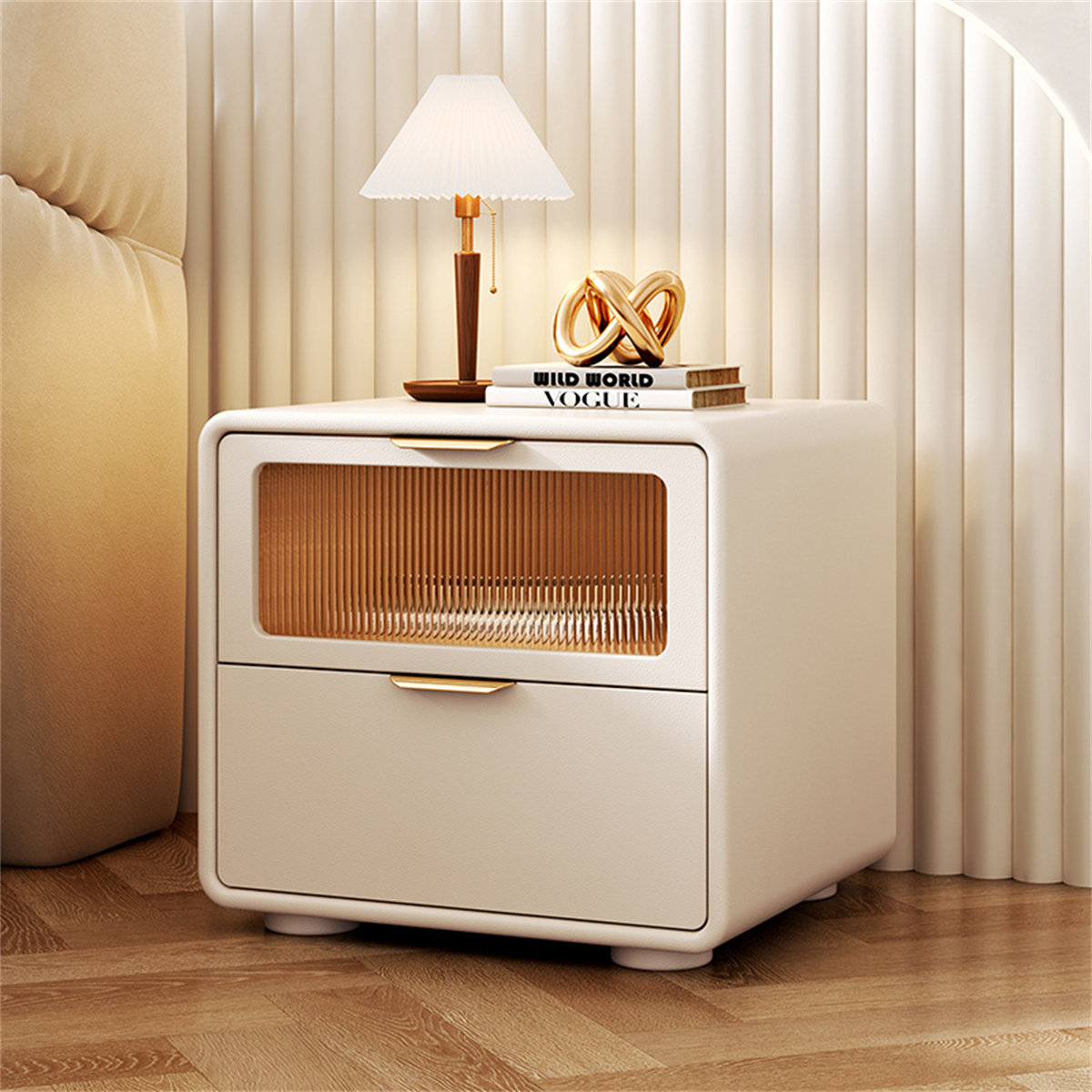 Latitude Run® 19.68 Inch Modern New Light Luxury Cream Style Solid Wood ...