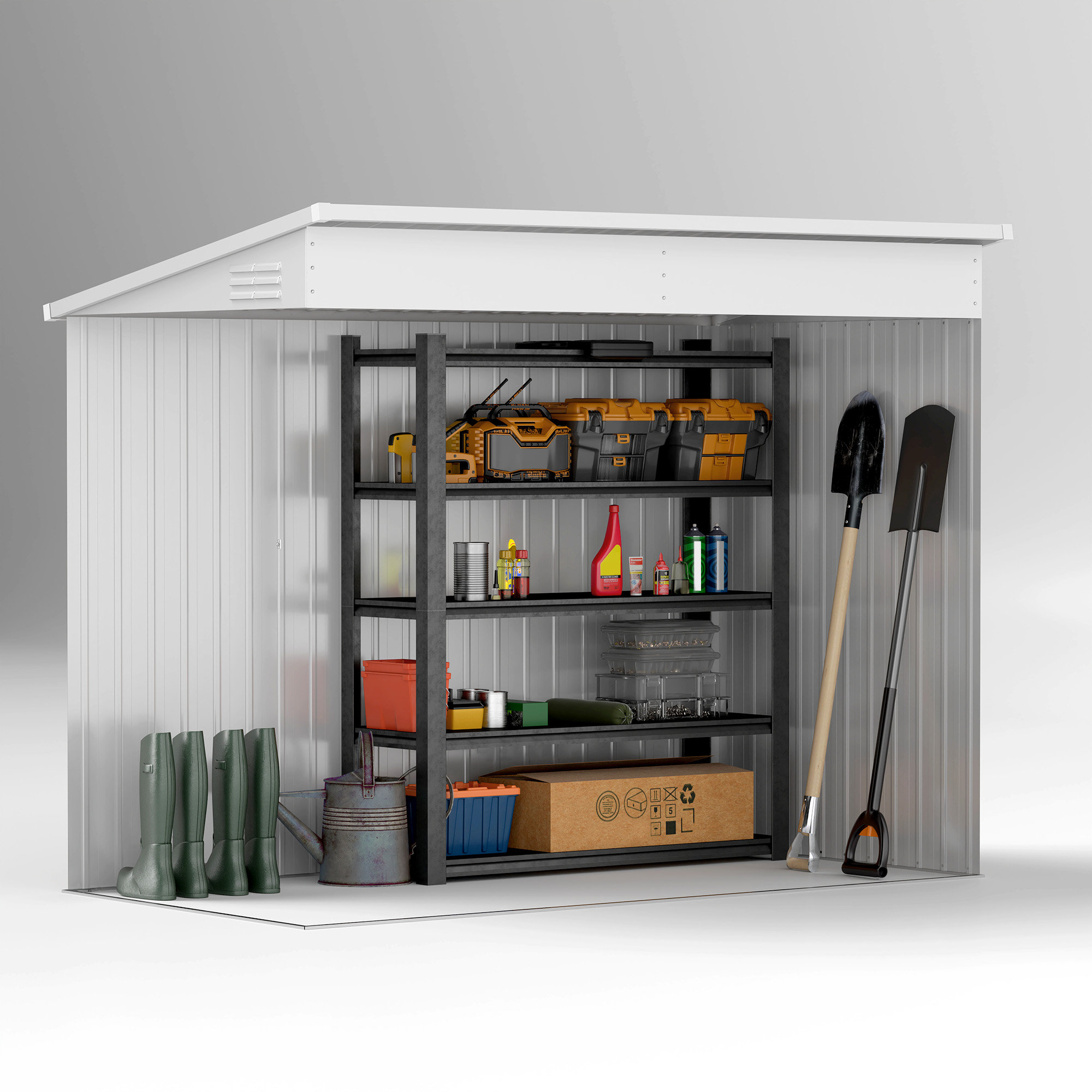 Outsunny 4' x 7.7' Metal Outdoor Storage Shed, Lean to Storage Shed ...