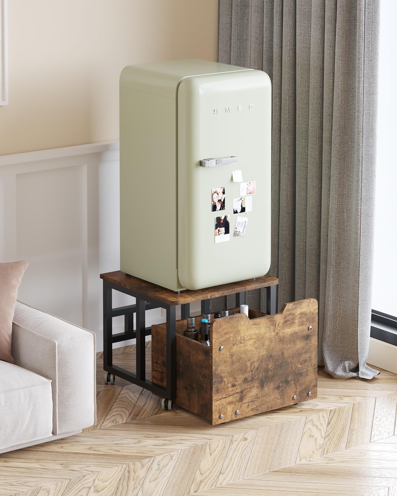 17 Stories Mini Fridge Stand, 2-Tier Mobile Fridge Stand With Large ...