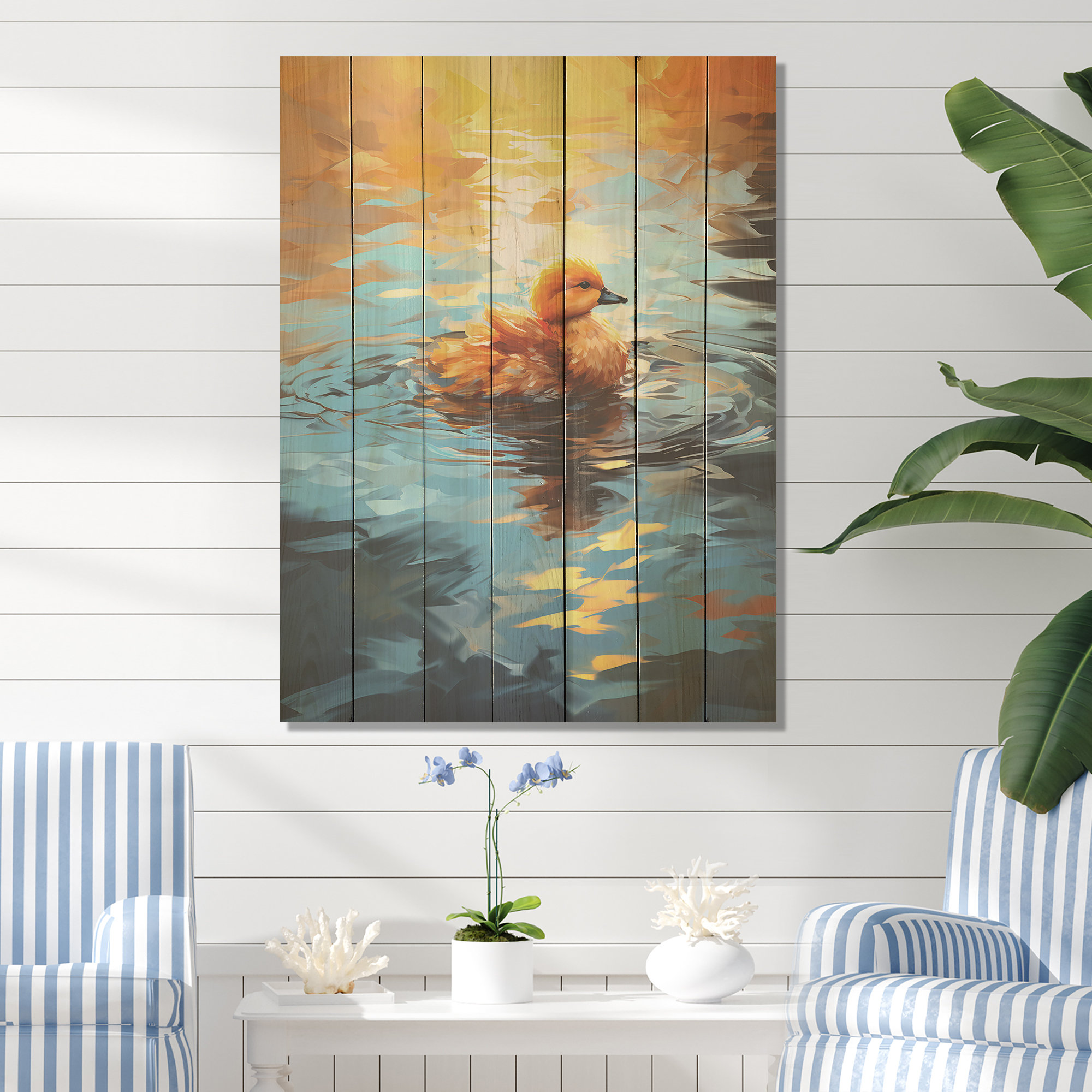 August Grove® Yellow Duck Morning Quack Lake - Duck Animal On Wood ...