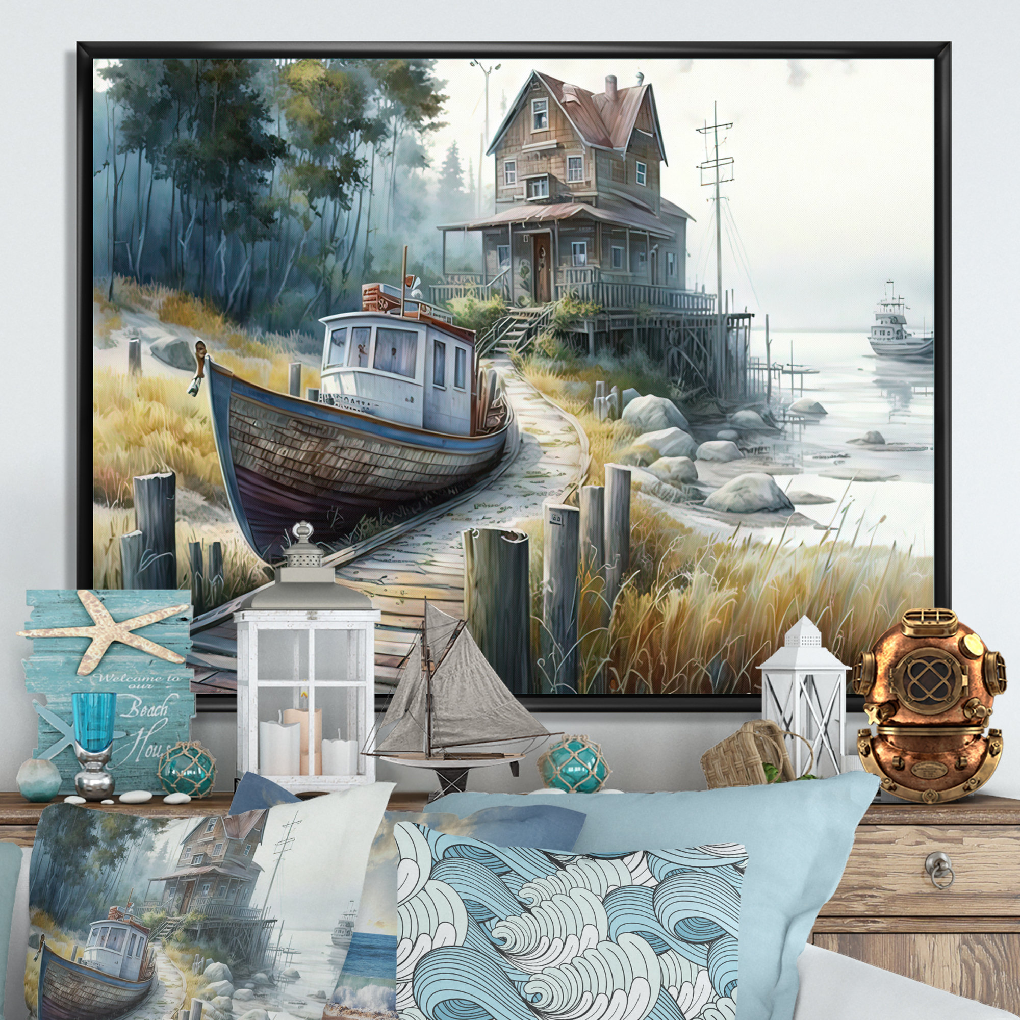 Breakwater Bay Rustic Port With A Fishing Boat III - Coastal Canvas ...