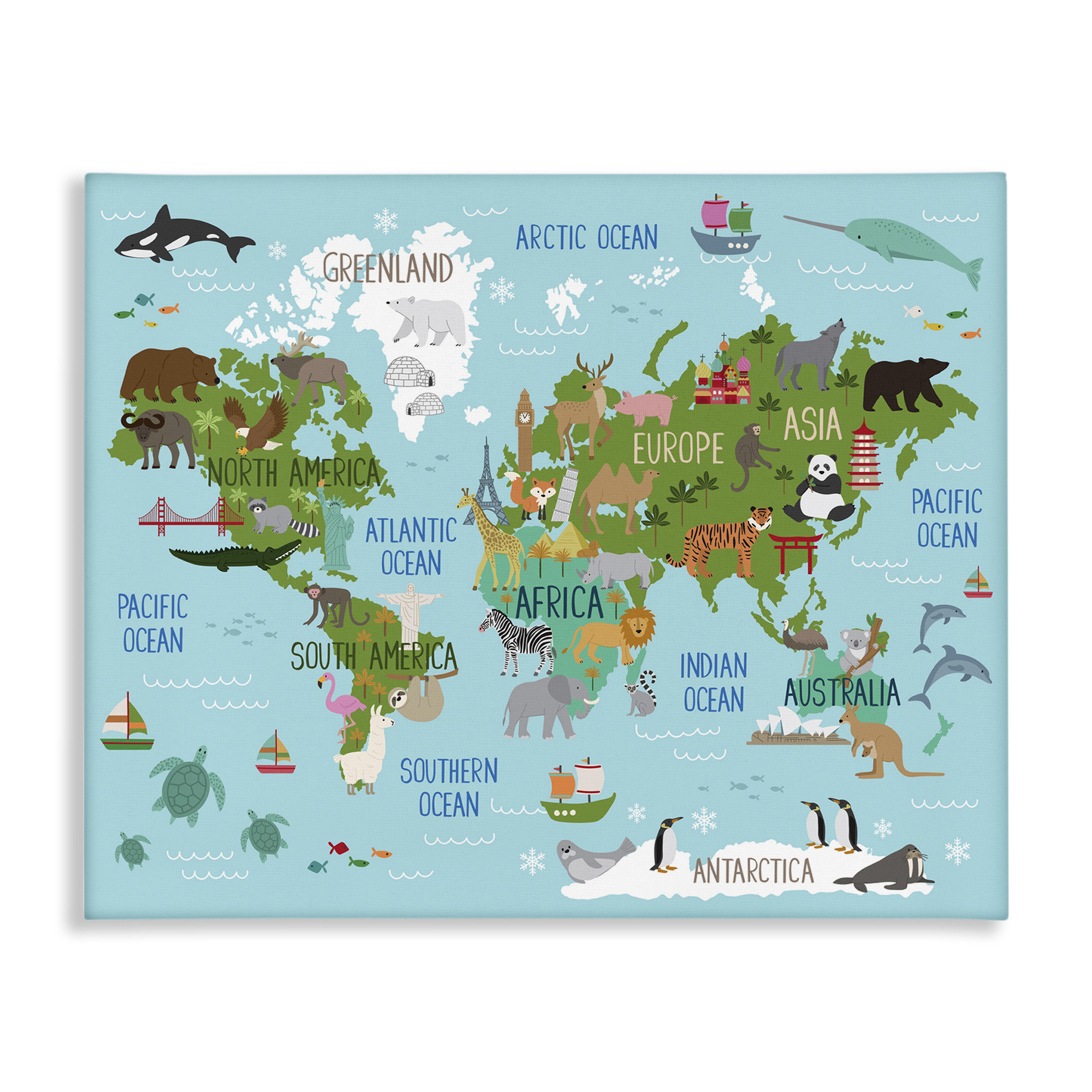 Stupell Industries Kid's Animal World Map Favorite Regional Wildlife by ...