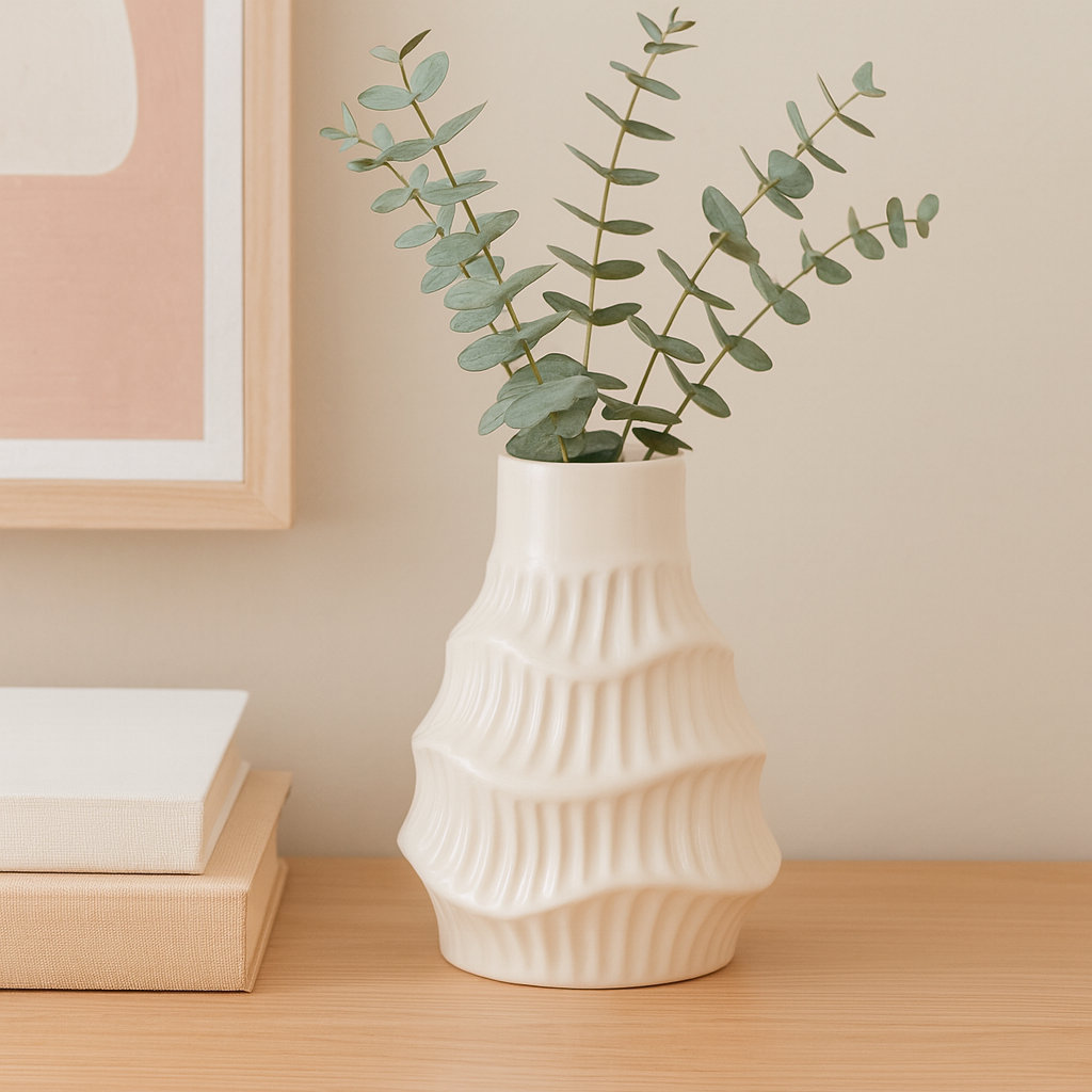 Wade Logan® White Round Ceramic Wavy Vase | Wayfair