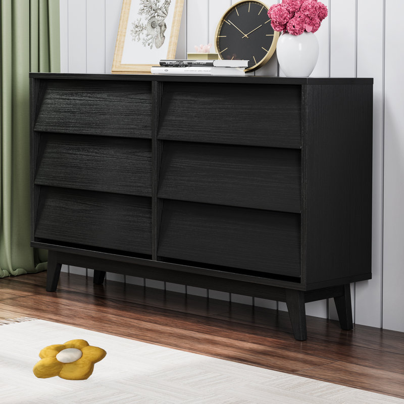 George Oliver Vintage Bevel Design Wood Double Dresser With 6 Drawers ...