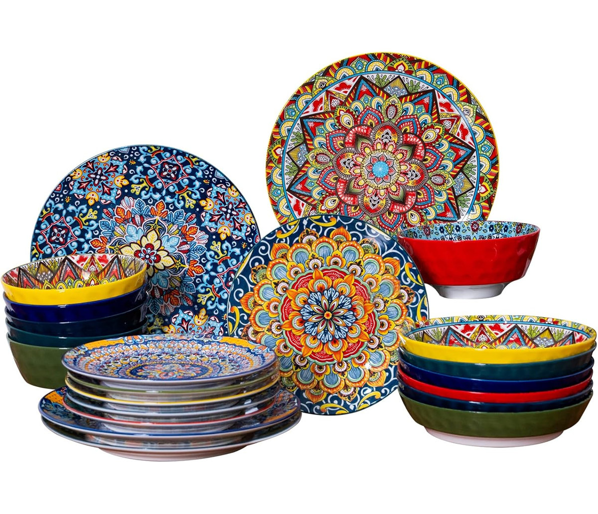 Bungalow Rose Boho Style 24 Pieces Dinnerware Sets, Plates And Bowls ...