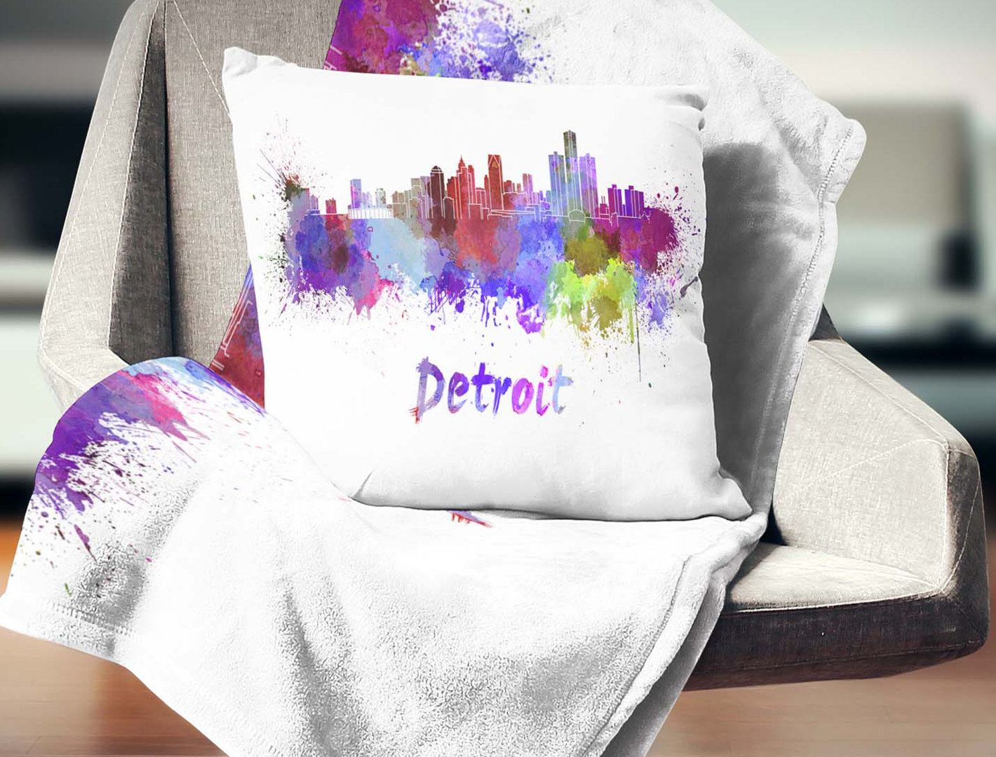 Design Art Detroit Skyline - Cityscape Printed Throw Pillow | Wayfair