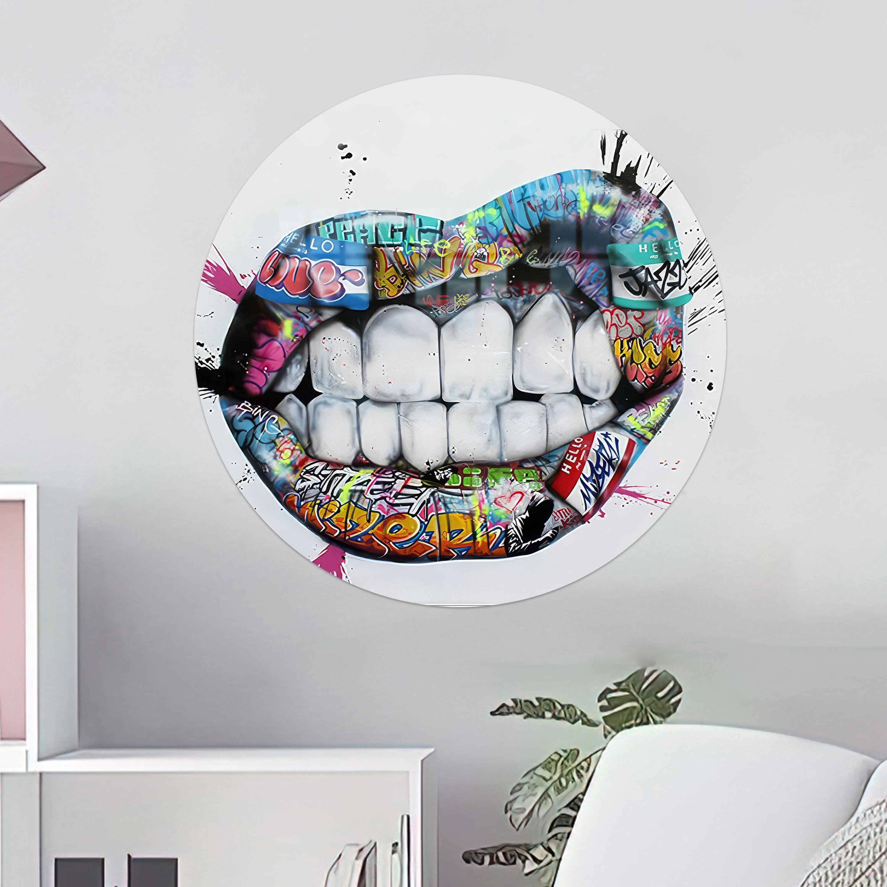Trinx Modern Teeth Art Decor Printed On Tempered Glass With Abstract ...