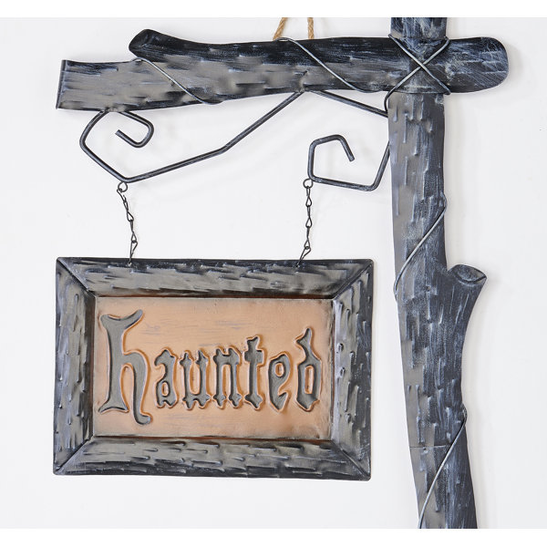 The Holiday Aisle® 37" Metal Halloween Haunted Sign Post Stake | Wayfair