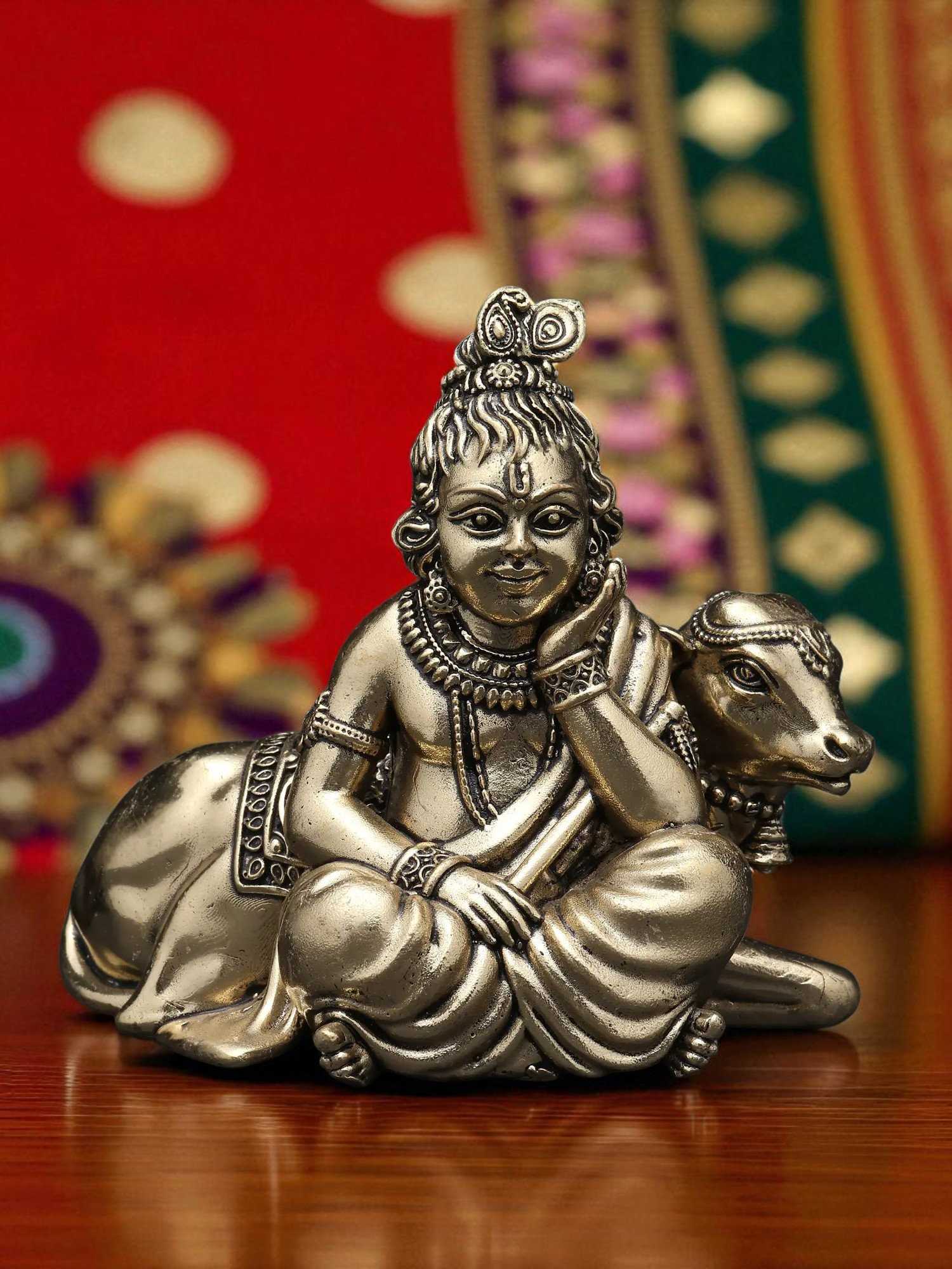 Exotic India Small Superfine Bal Gopal Krishna with Cow Brass Statue ...