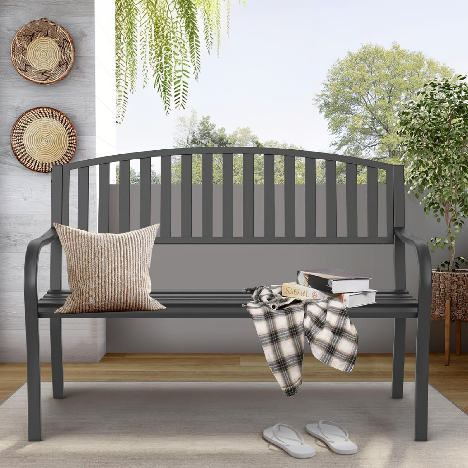 World Menagerie Heavy-Duty Wrought Iron Outdoor Bench, 880Lb Capacity ...