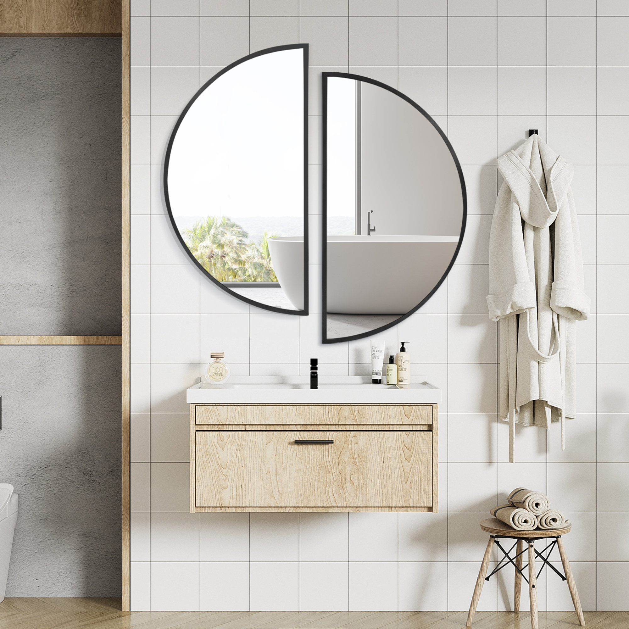 Latitude Run® Wall Mirror- Bathroom Mirror Metal Frame Half Circle ...