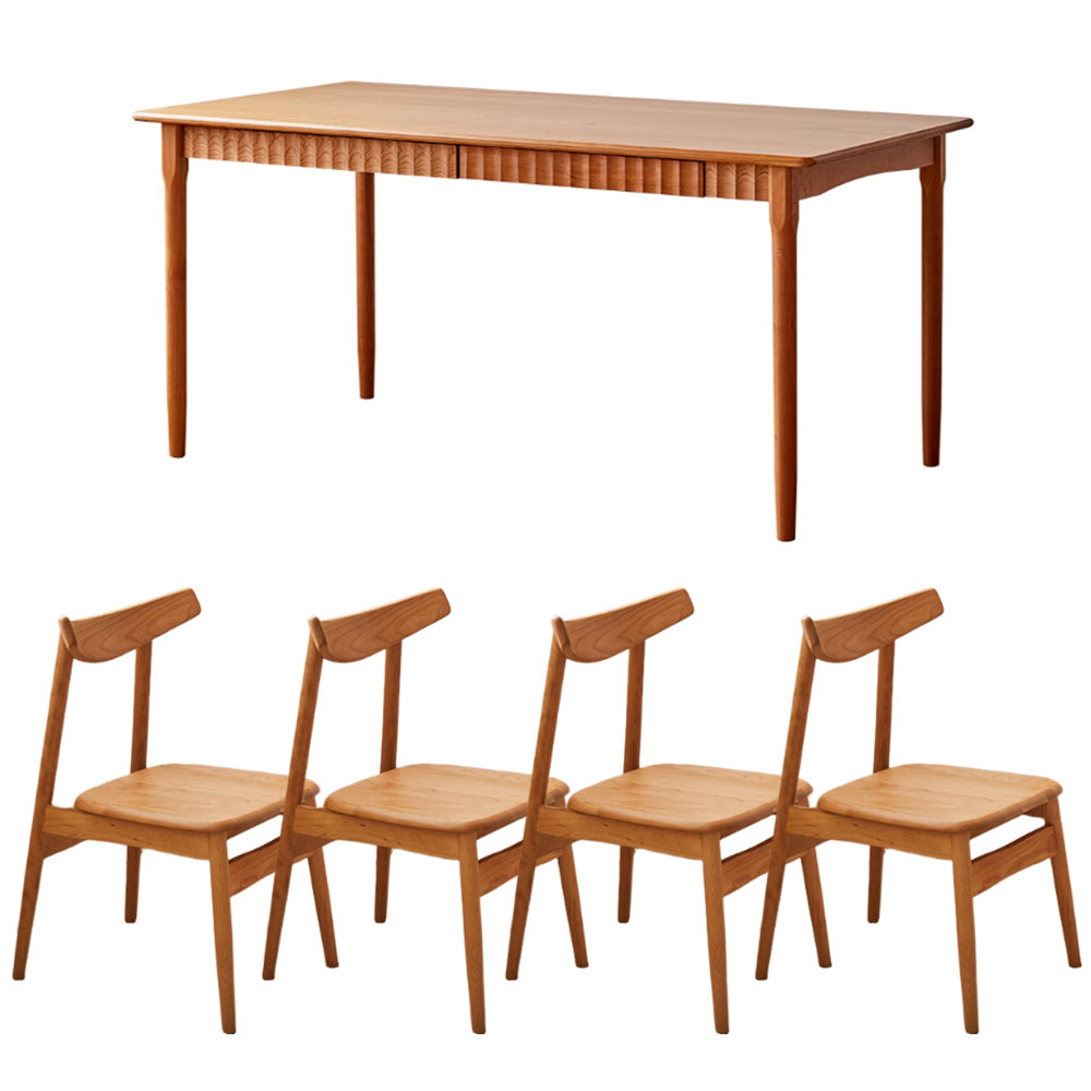 Sleek Surface Designs Simple Cherry Wood Drawer Storage Dining Table ...