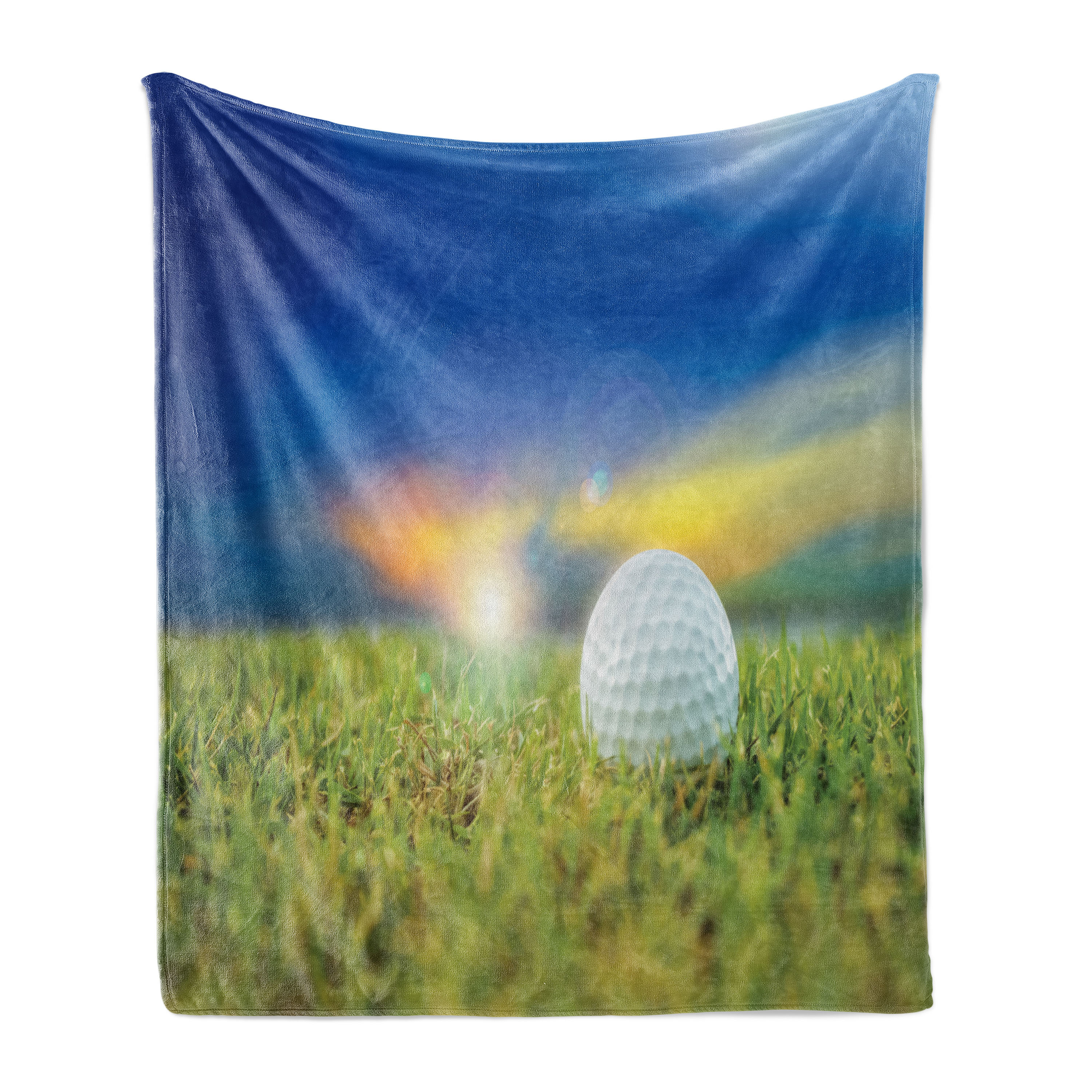 Ambesonne Golf Fleece Throw Blanket Ball on the Teeing Ground Lawn Lime ...