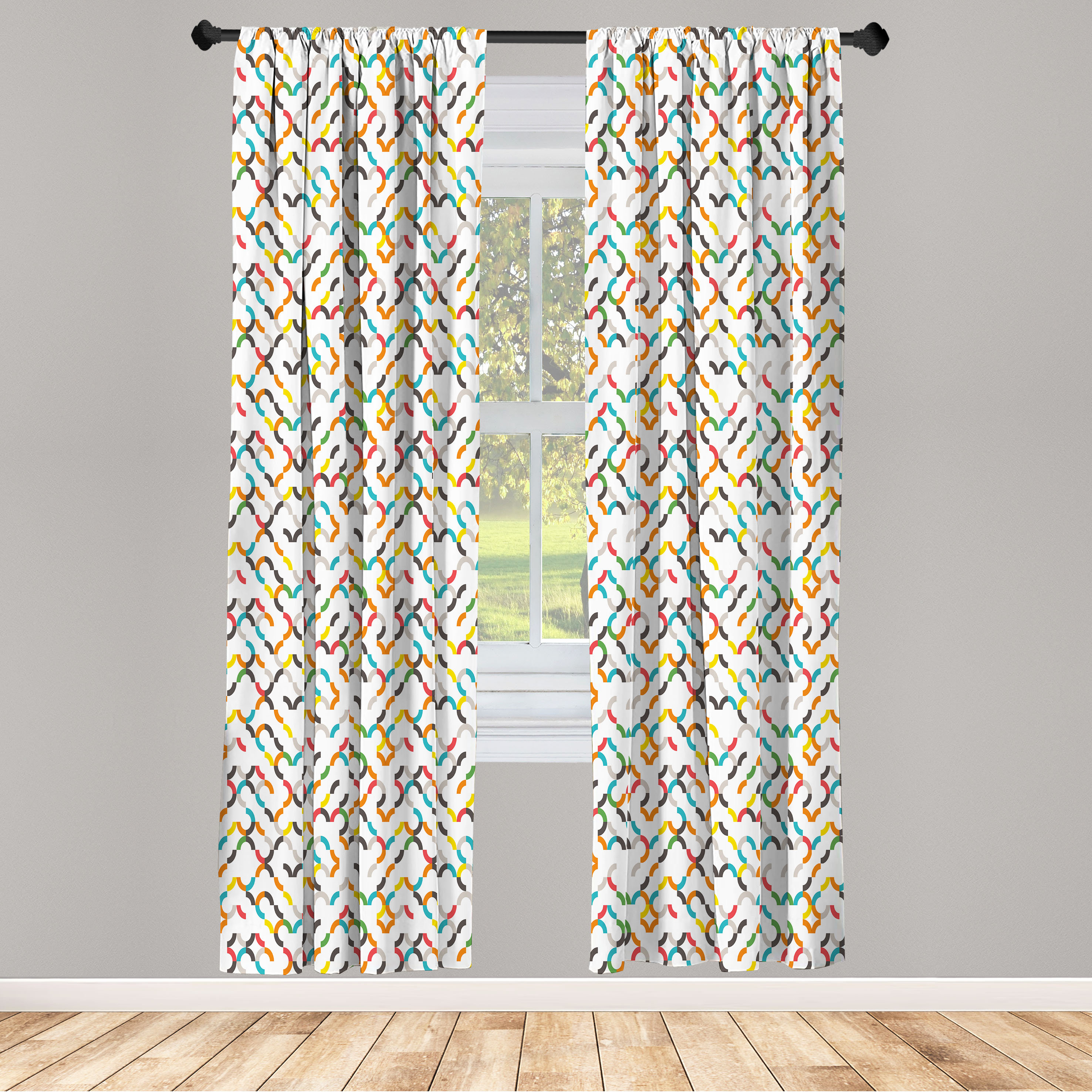 Bungalow Rose Abstract 4-Panel Curtains, Multicolored Round Art, Dark ...