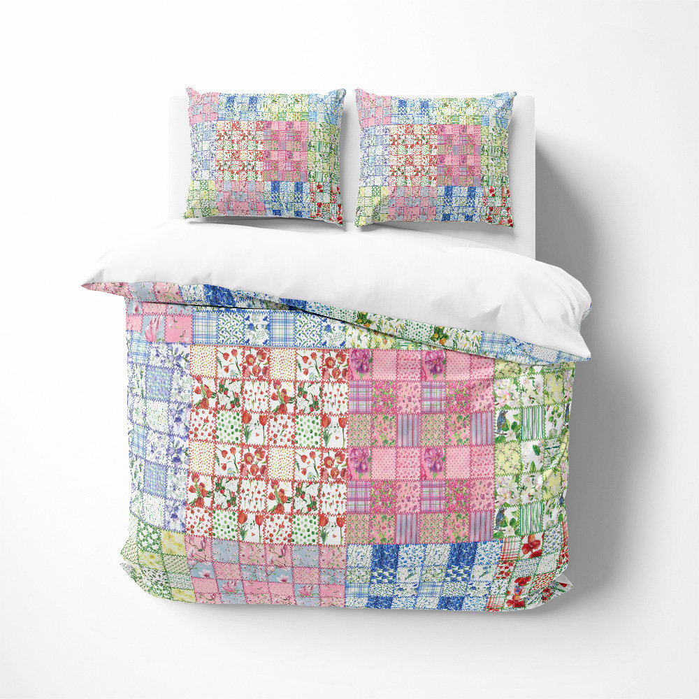 Folk N Funky Red, Blue, And Green Patchwork/Quilt Style Duvet Cover And Shams | Wayfair