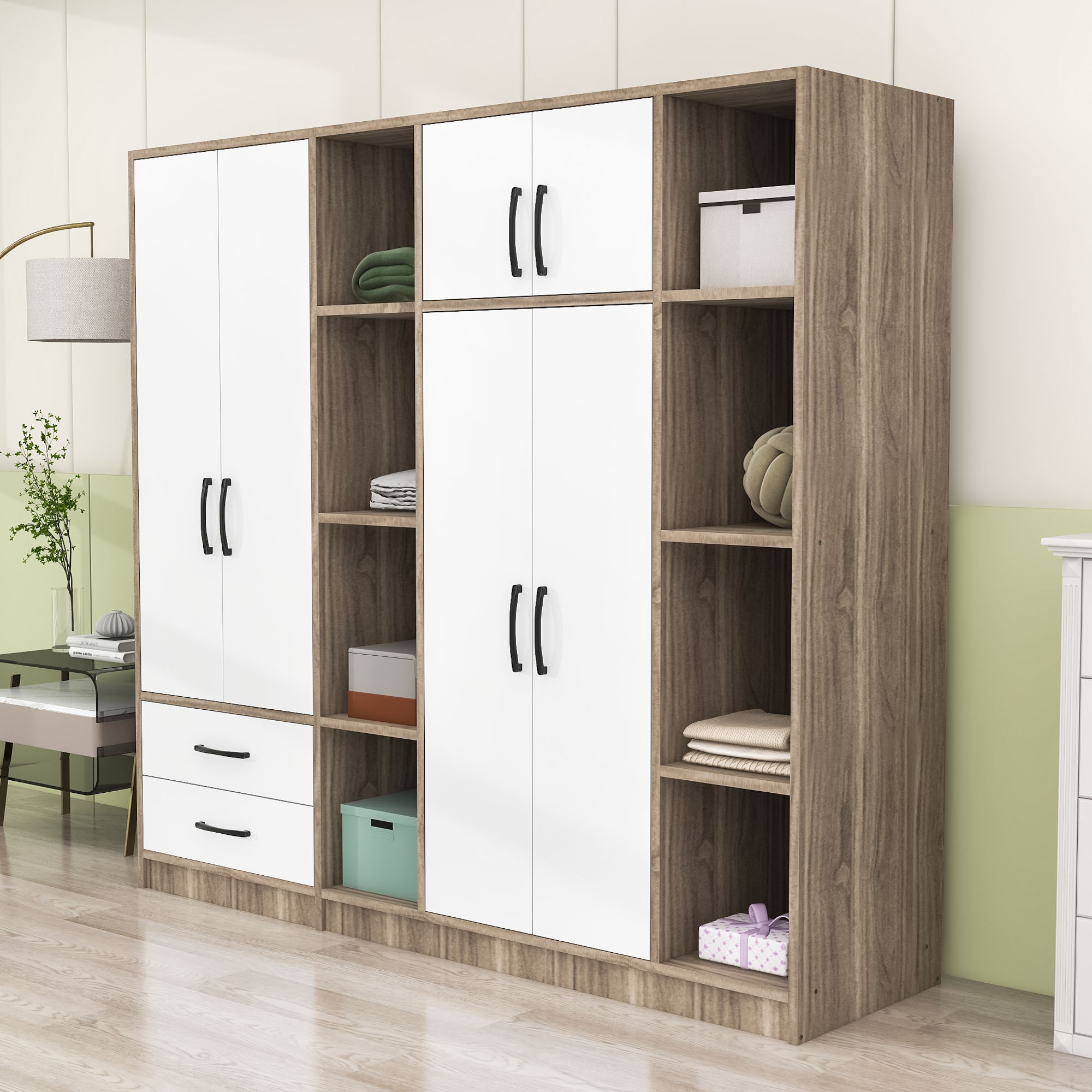 Millwood Pines Modern Wooden Freestanding Wardrobe with Pull-Out ...