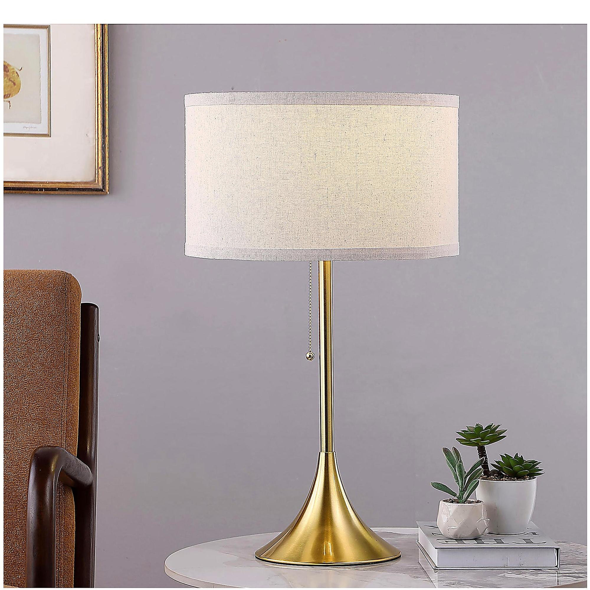 Latitude Run® Bellflower Gold 24-inch Drum Shade Metal Table Lamp | Wayfair