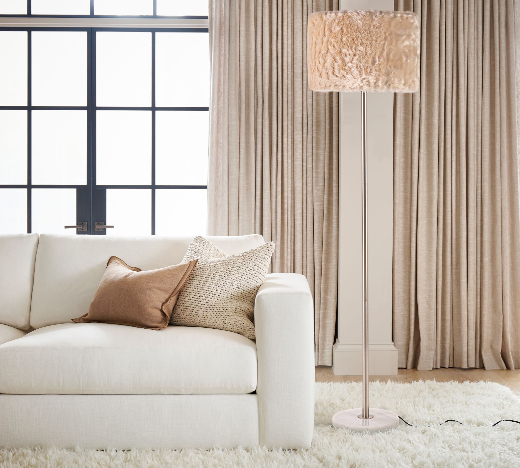 Mercer41 Maysun 61"H Marble Floor Lamp w/ Faux Fur Shade w/ LED Bulb ...